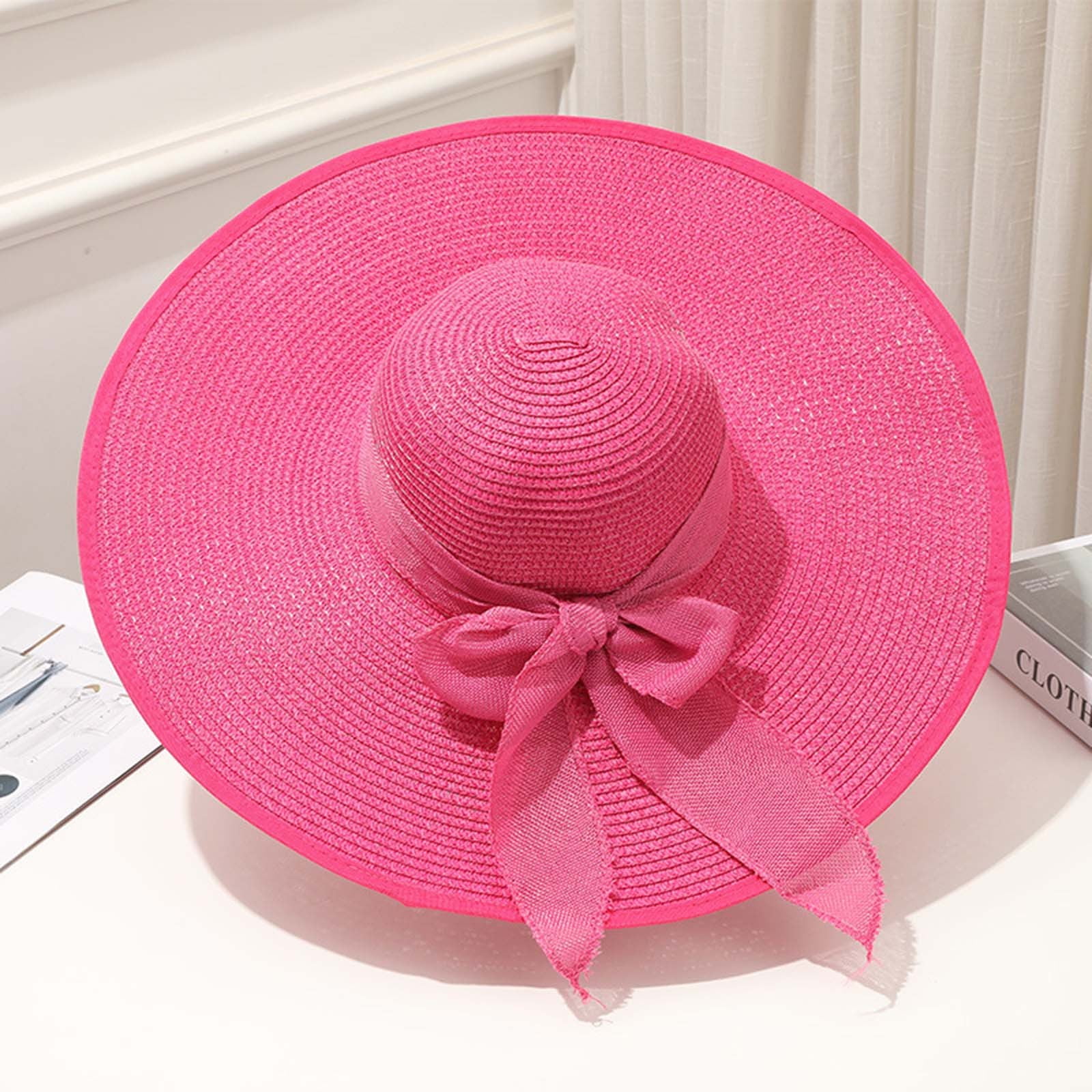 YESIMOLA Womens Sun Hat with Bow Beach Straw Breathable Hat Wide Brim ...