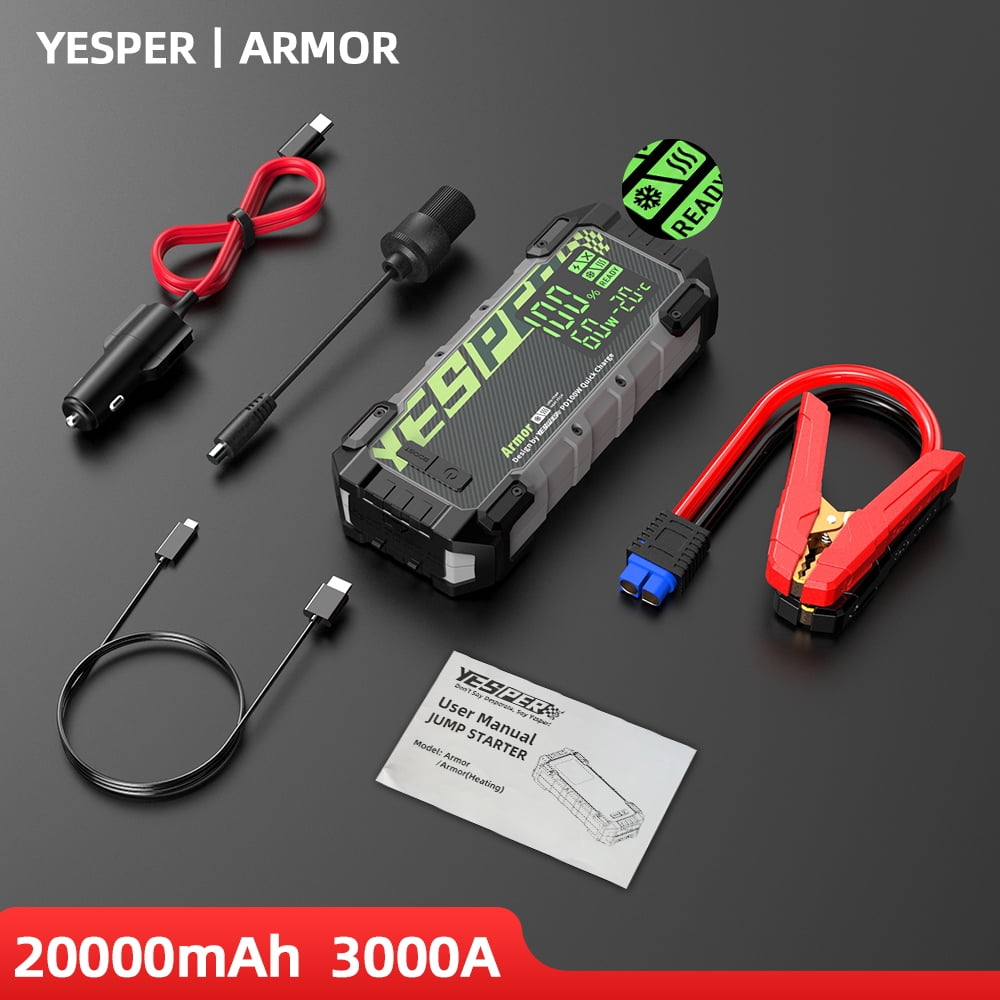 YESPER 3000A Car Jump Starter 20000mAh Car Battery Charger PD 100W Fast ...