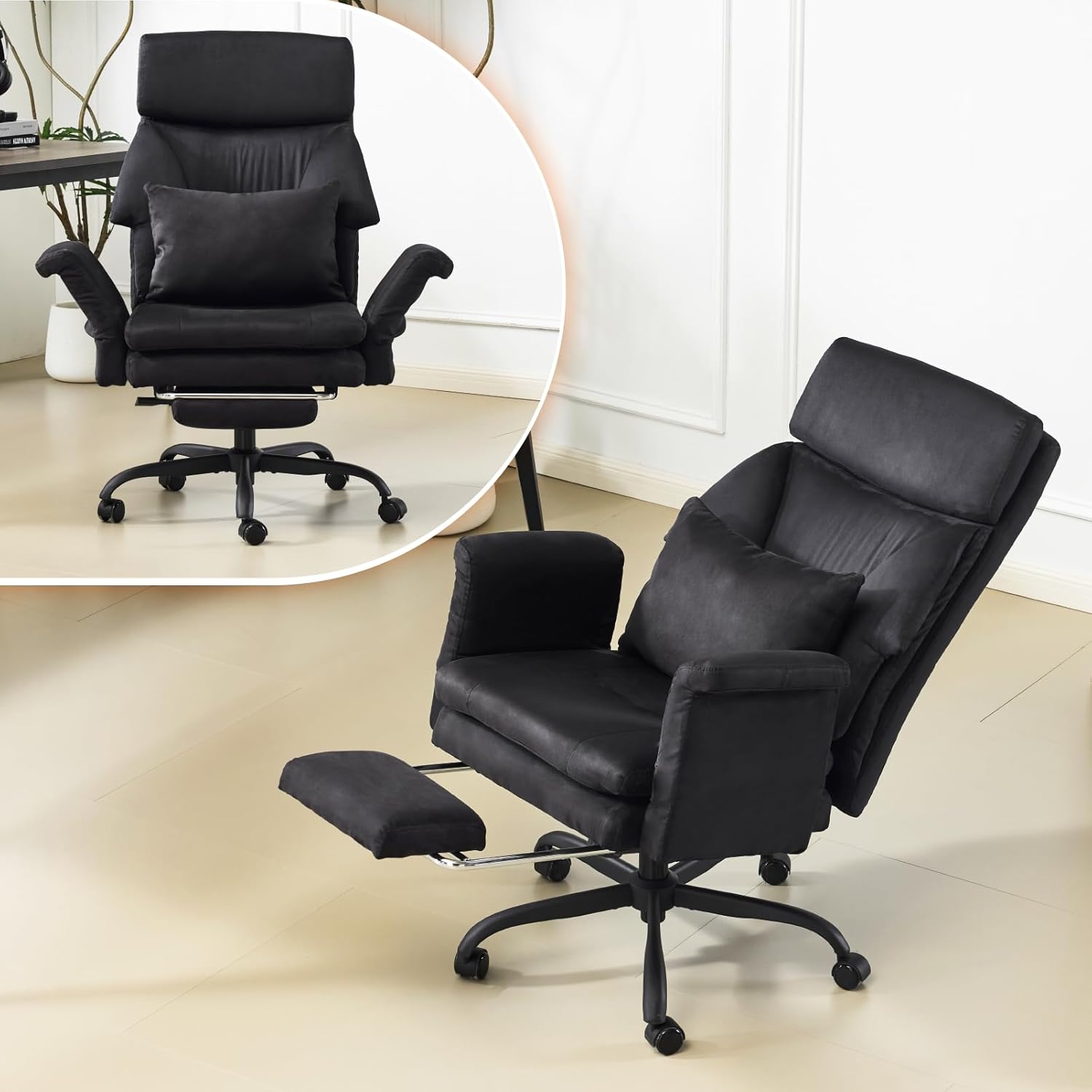 YESSW 100-130° Reclining Tall Office Chair with Foot Rest & Adjustable ...