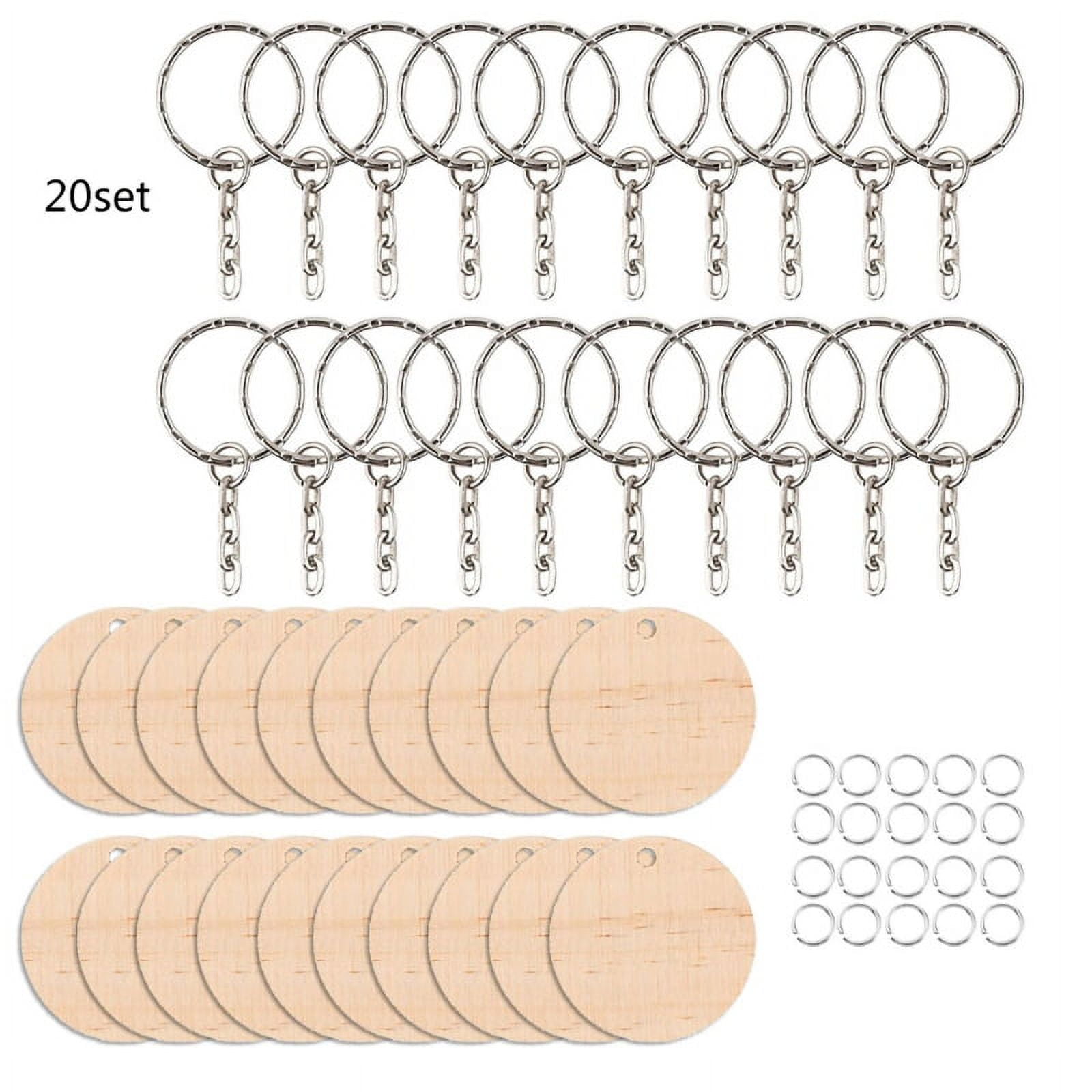 YESTUNE 50 Pcs Blank Wooden Key Chain Round Key Chain Tags Wood ...