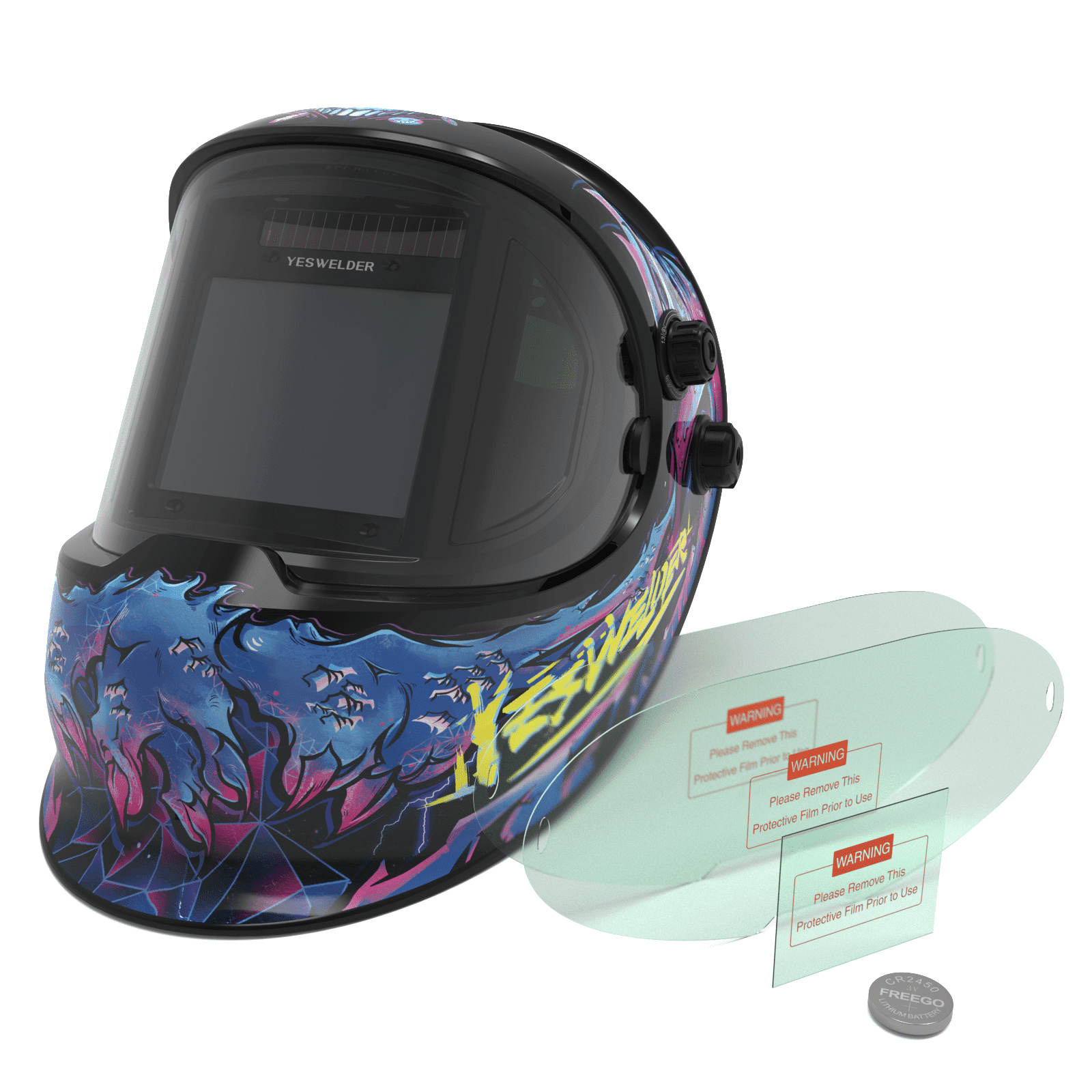 YesWelder Auto-Darkening Welding Helmet with Side View and True Color ...