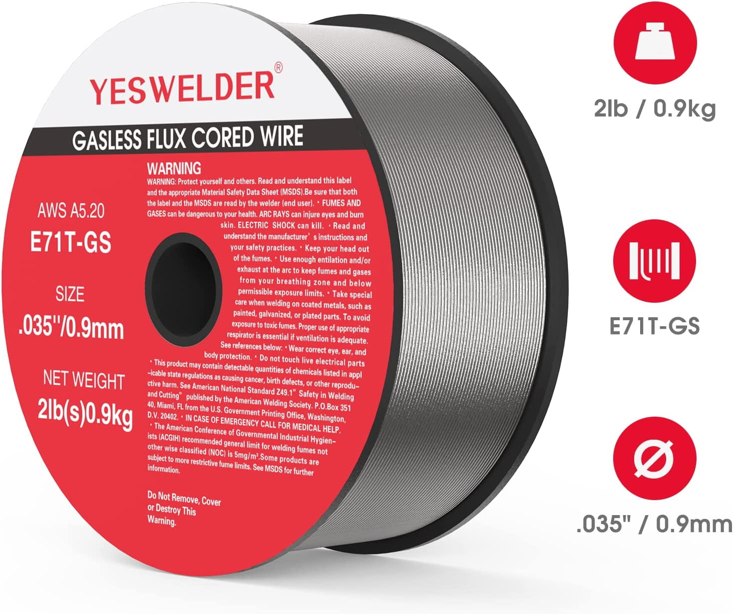 YESWELDER Flux Core Gasless Mig Wire, Mild Steel E71TGS.035-Diameter, 2 ...