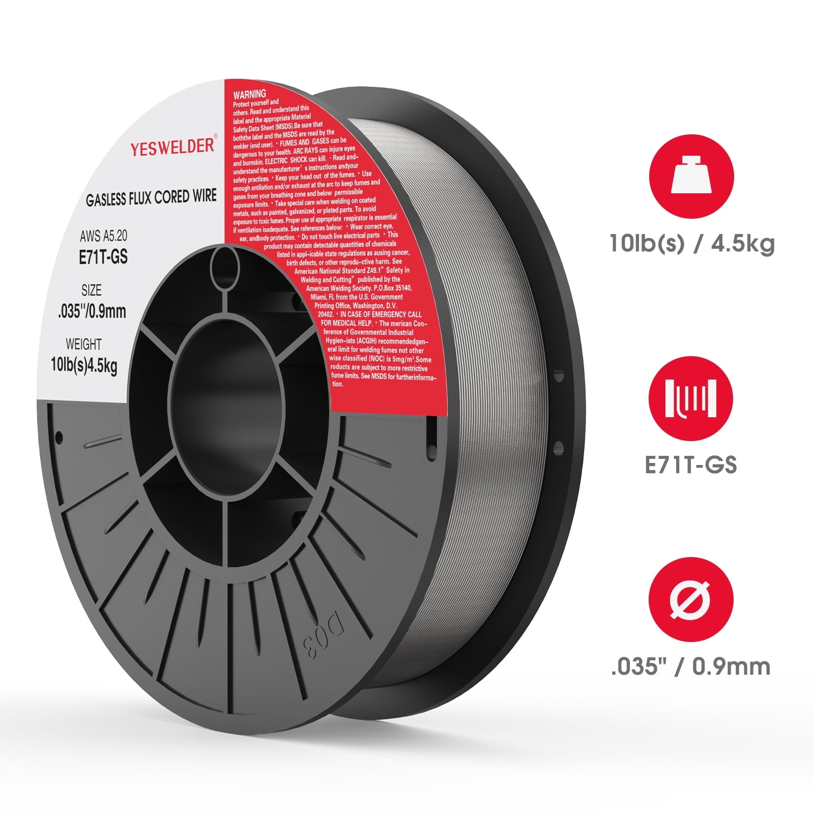YESWELDER Flux Core Mig Wire, Mild Steel E71TGS.035-Diameter, 10-Pound ...