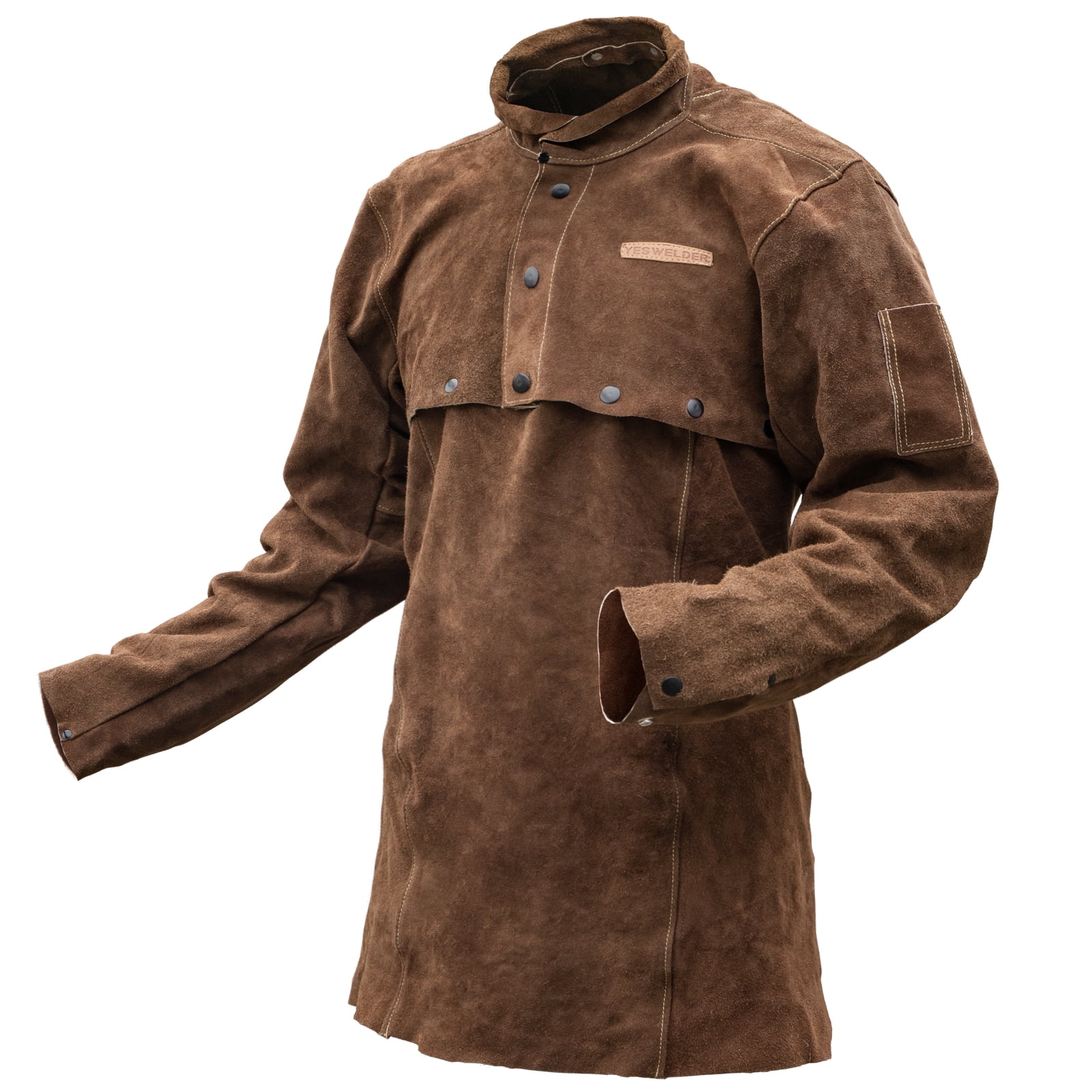 YesWelder Heat & Flame Resistant Leather Welding Jacket, Heavy-Duty ...