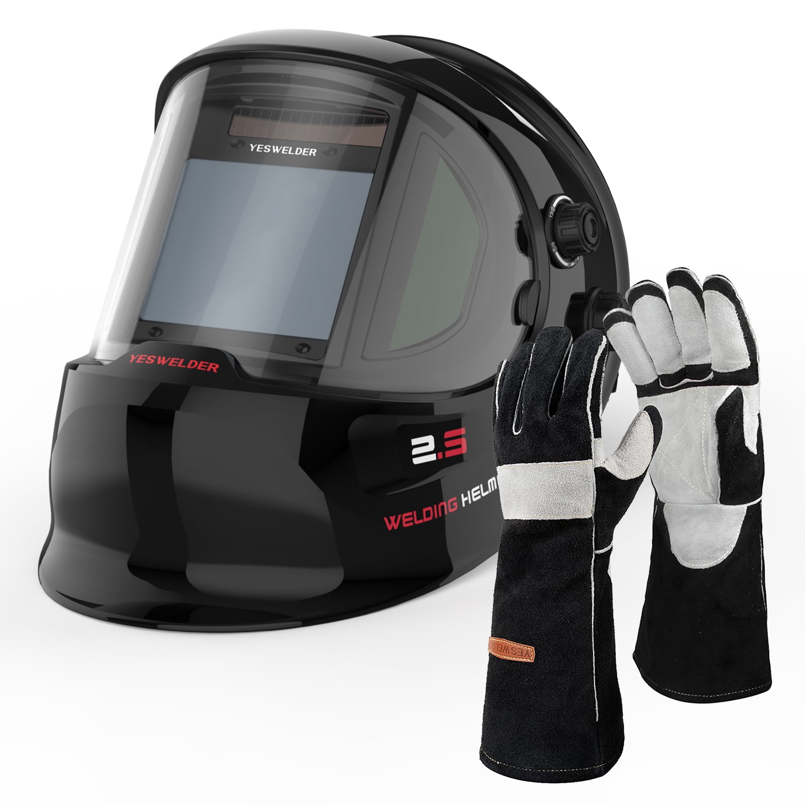 YESWELDER Solar Auto-Darkening Welding Helmet and 16" Kevlar Gloves ...