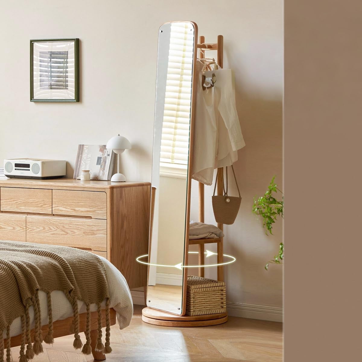 YESWOOD Oak Wood Full Length Mirror Coat Rack,Standing Mirror Full ...