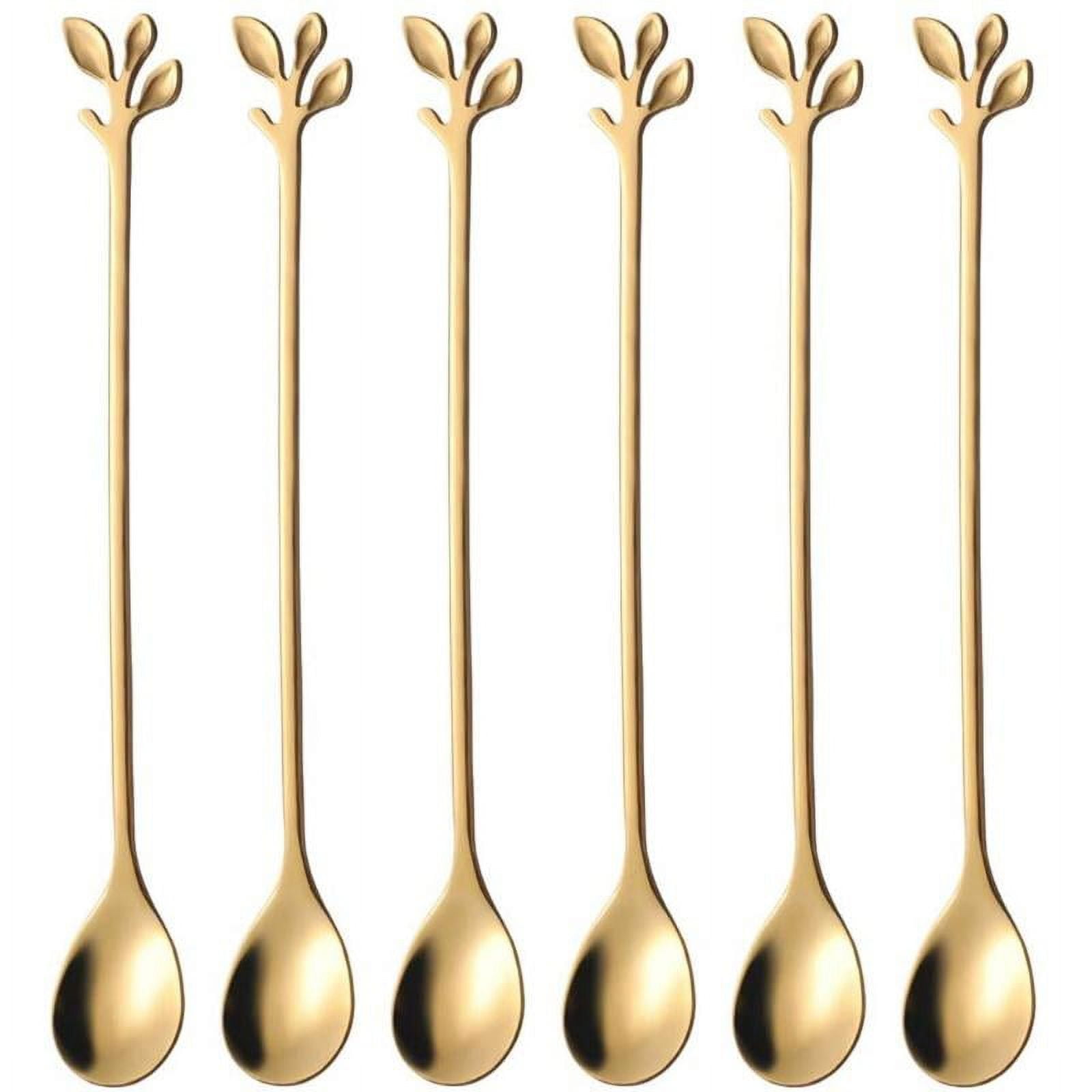 YEUHTLL Long Handle Iced Tea Spoons set Creative Gold Leaf Cocktail ...