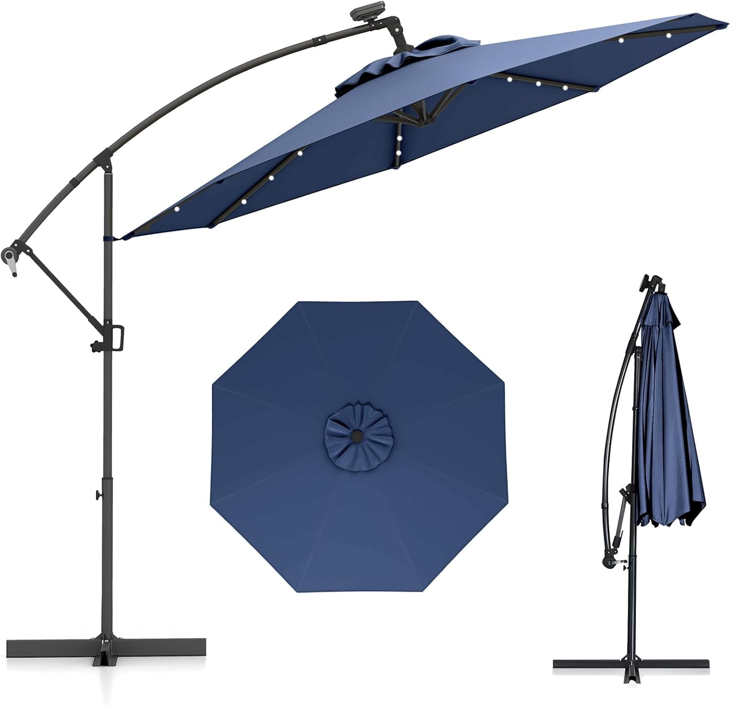YEXJ 10 FT Offset Hanging Umbrella with Solar LED Lights, Patio ...