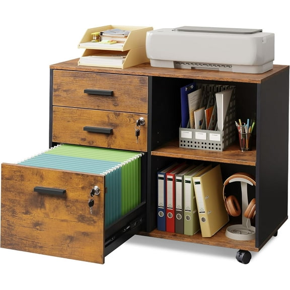 DEVAISE 3 Drawer Mobile File Cabinet, Wood Lateral Filing Cabinet ...