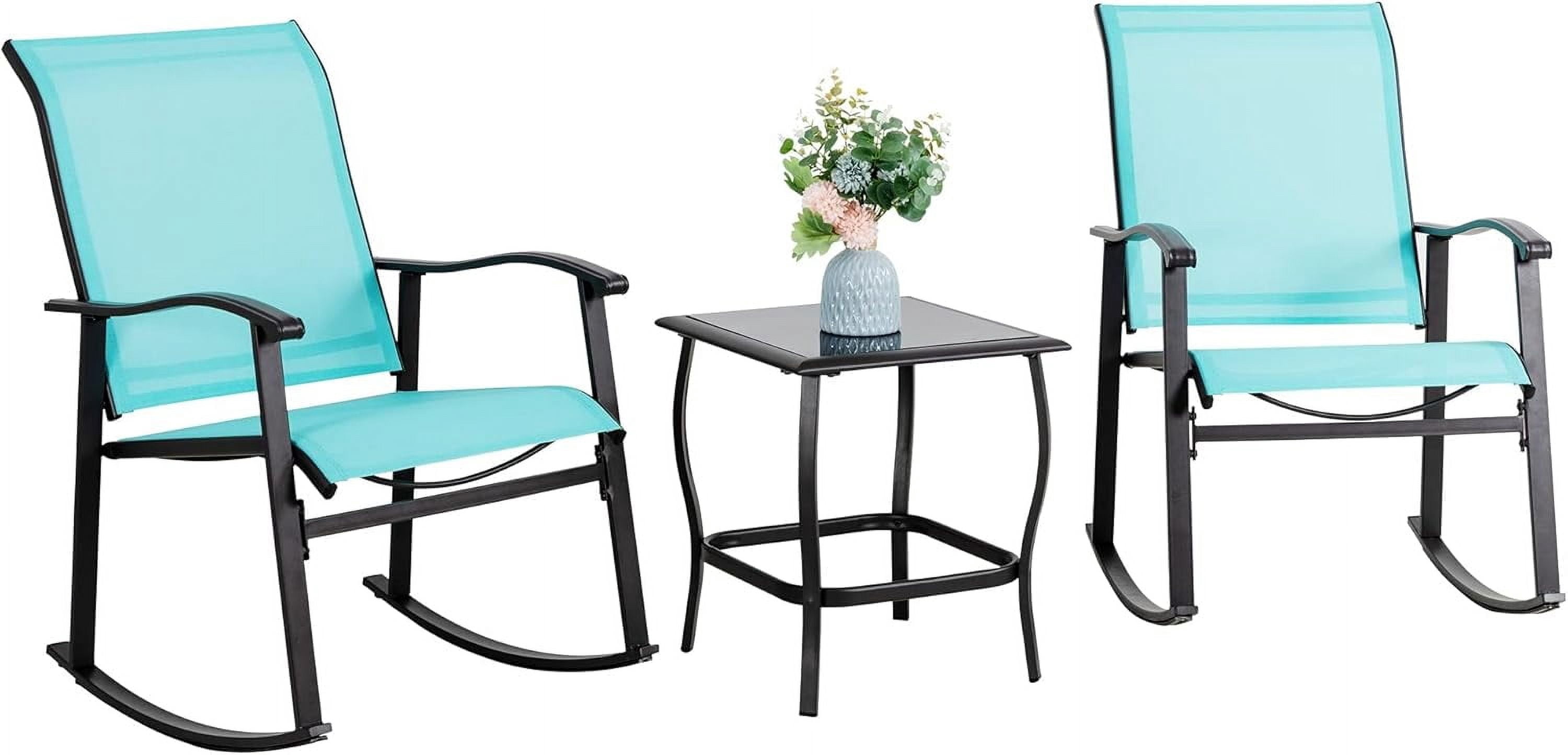 YEXJ 3 Piece Outdoor Rocking Bistro Set, Textilene Fabric Small Patio ...