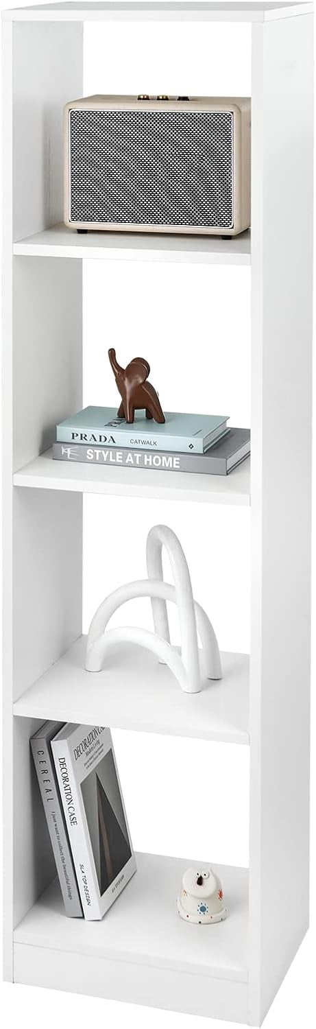 YEXJ 4 Cube Vertical Bookcase, 56” Tall Narrow Freestanding Bookshelf ...