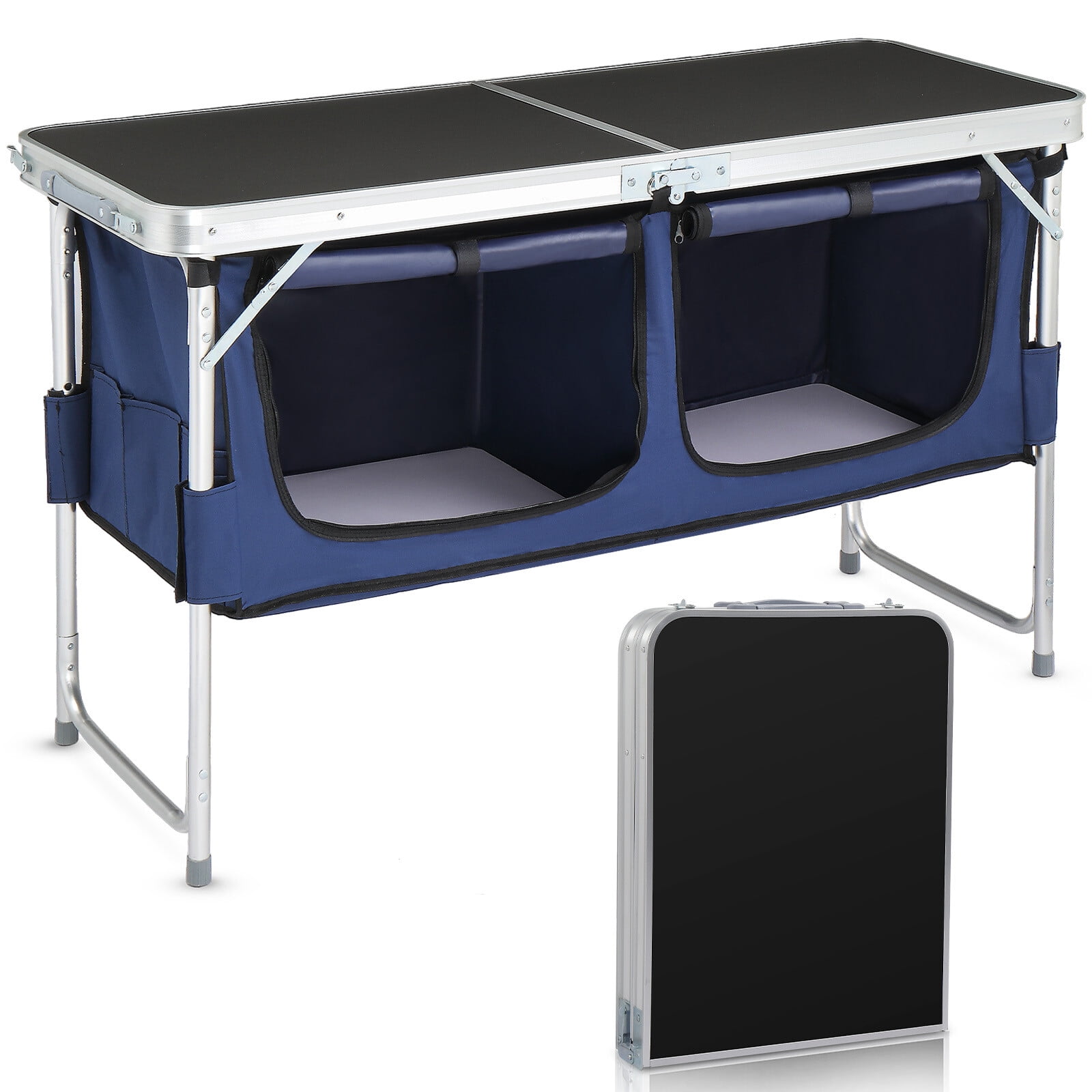 YEXJ 4ft Camping Kitchen Table Folding Portable Cook Station 3 ...
