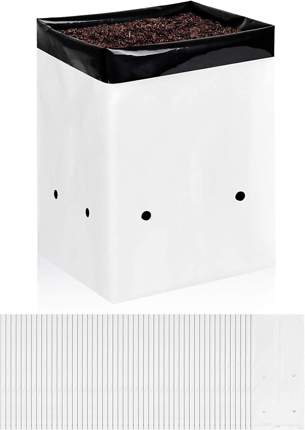 YEXJ 50-Pack 1 Gallon Black and White Grow Bags Panda Film Containers ...