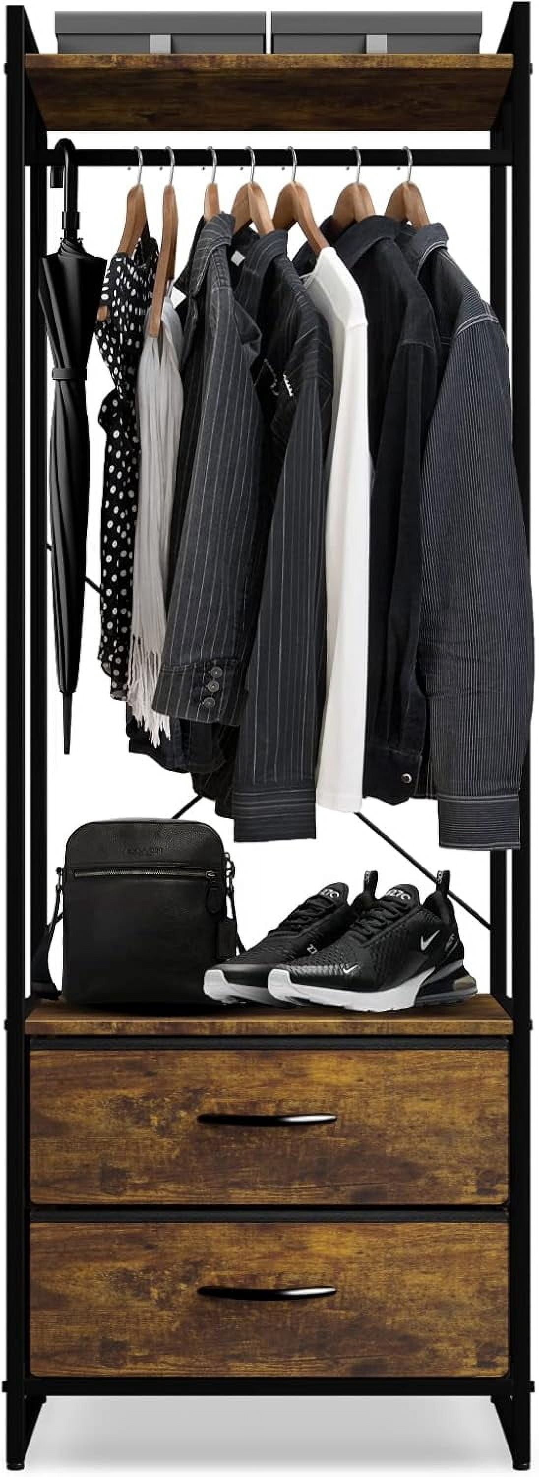 YEXJ Clothing Rack with Drawers - Clothes Stand Dresser - Wood Top ...