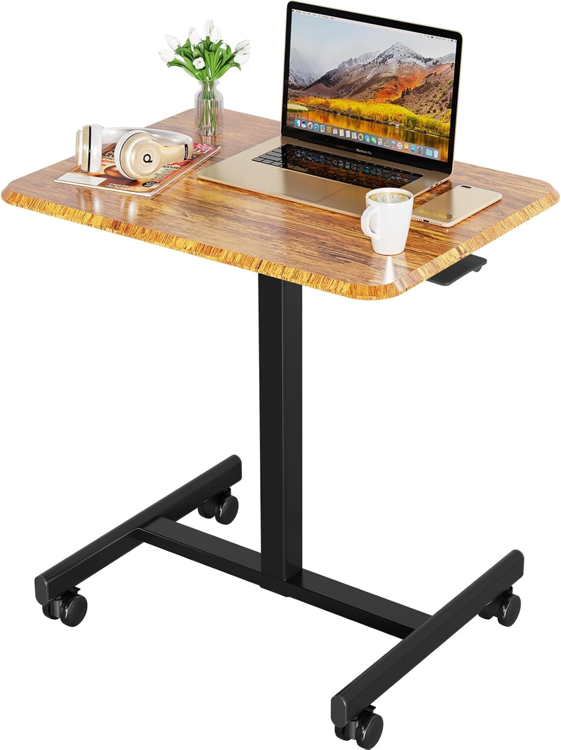 YEXJ Small Mobile Laptop Desk with Wheels Portable Adjustable Height ...