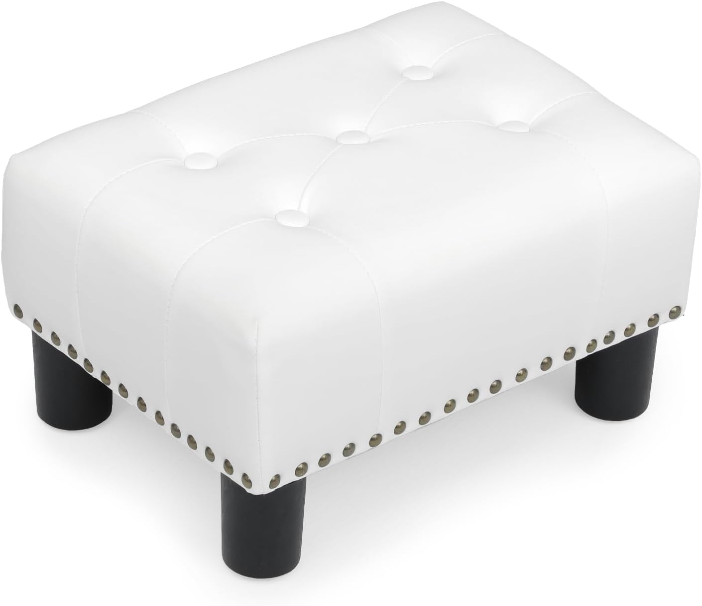 YEXJ Small Ottoman, Leather Upholstered Foot Stool with Rectangular ...
