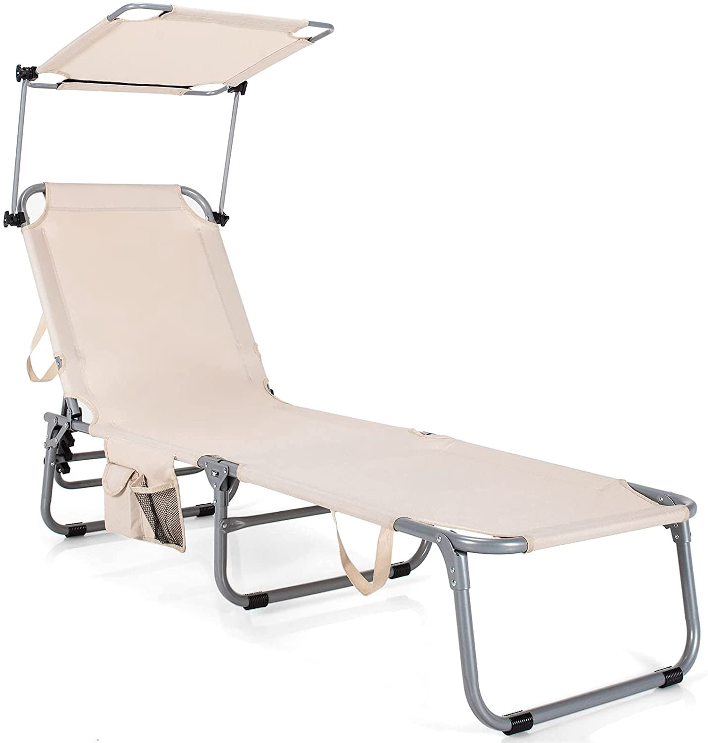 YEXJ Tanning Chair, Foldable Beach Lounge Chair with 360°Canopy Sun ...