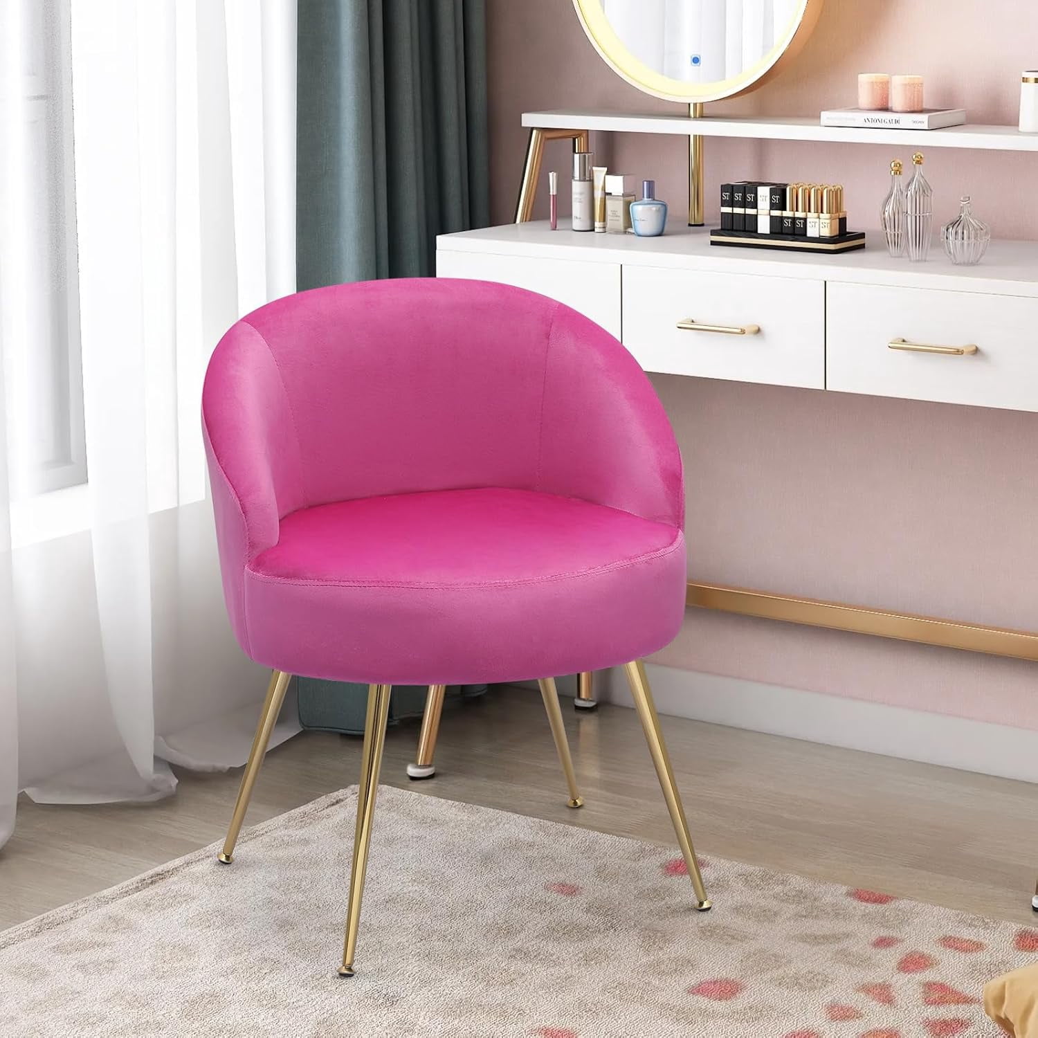 YEXJ Velvet Vanity Chair No Wheels, Vanity Chair with Back and Metal ...