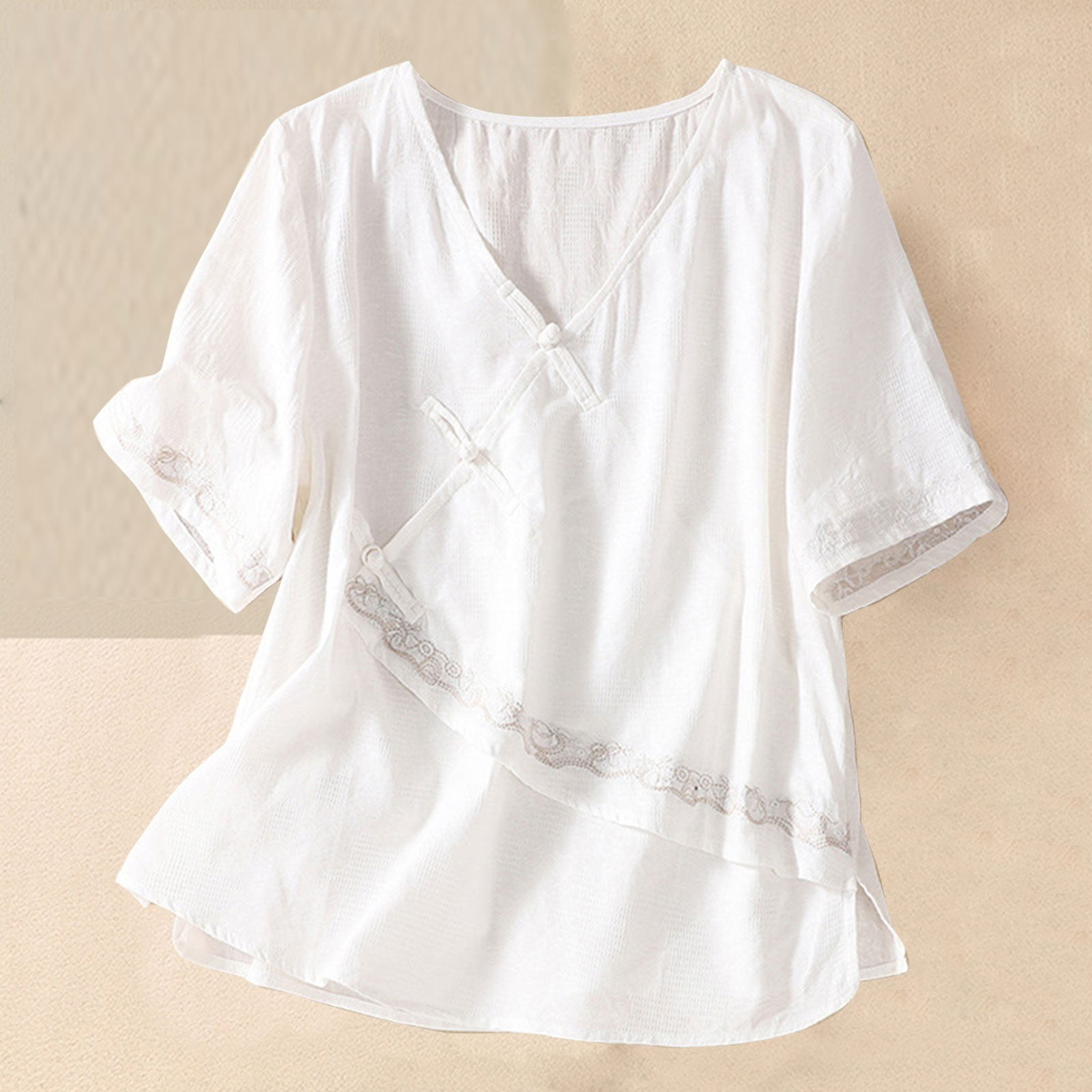 YEYLANERS Summer Cotton Linen Embroidered Tops for Women Chinese Style ...