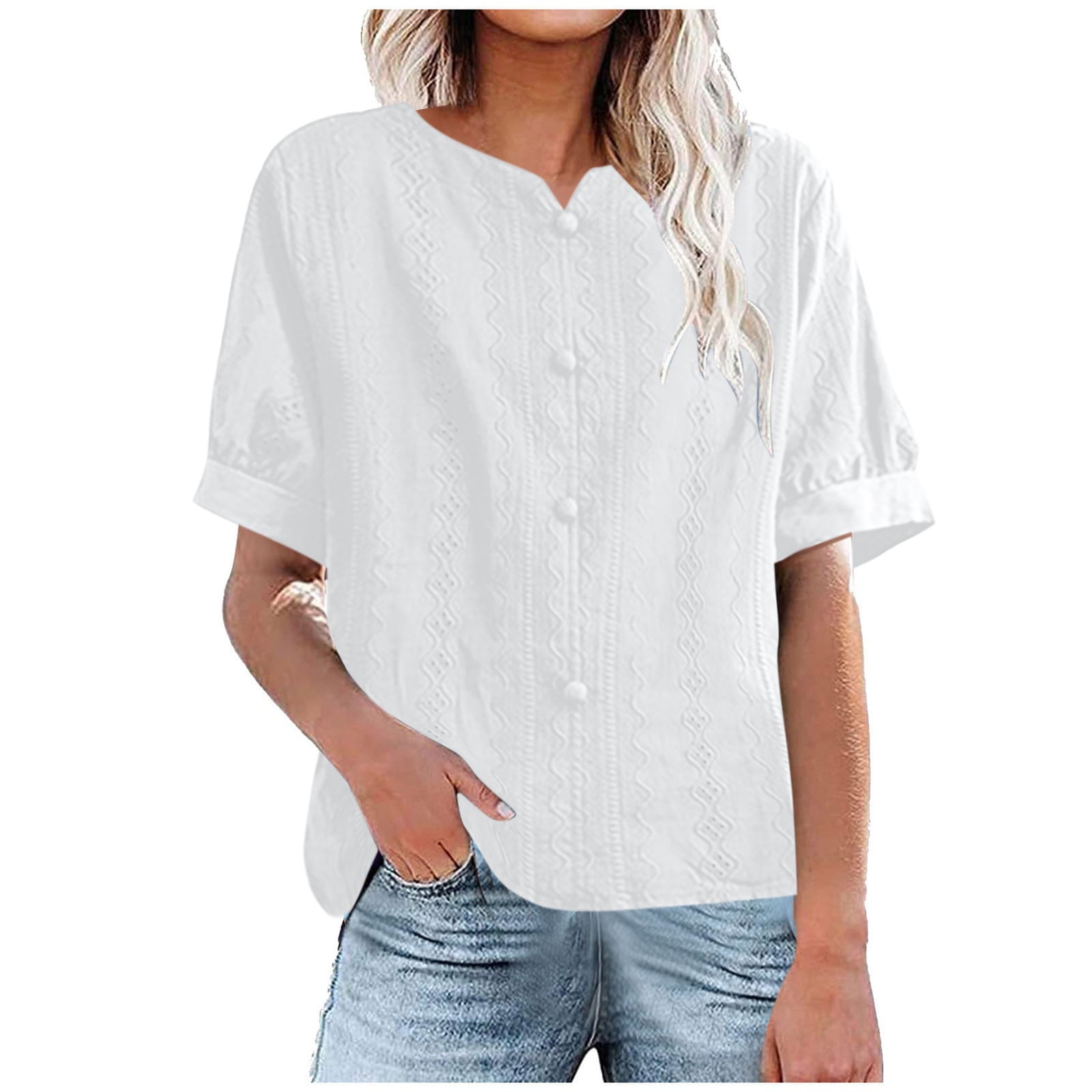 YEYLANERS Women's Embroidery Linen Tops Casual Eyelet Breathable Shirts ...