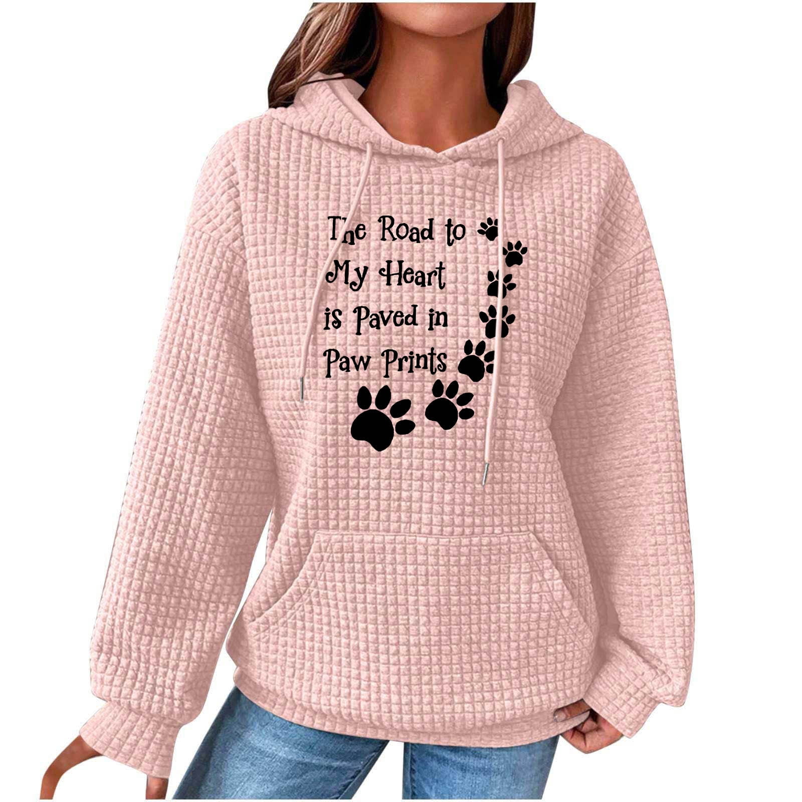 YEYLANERS Women's Hoodies Sweatshirt Dogs Paw Print Waffle Pullover ...