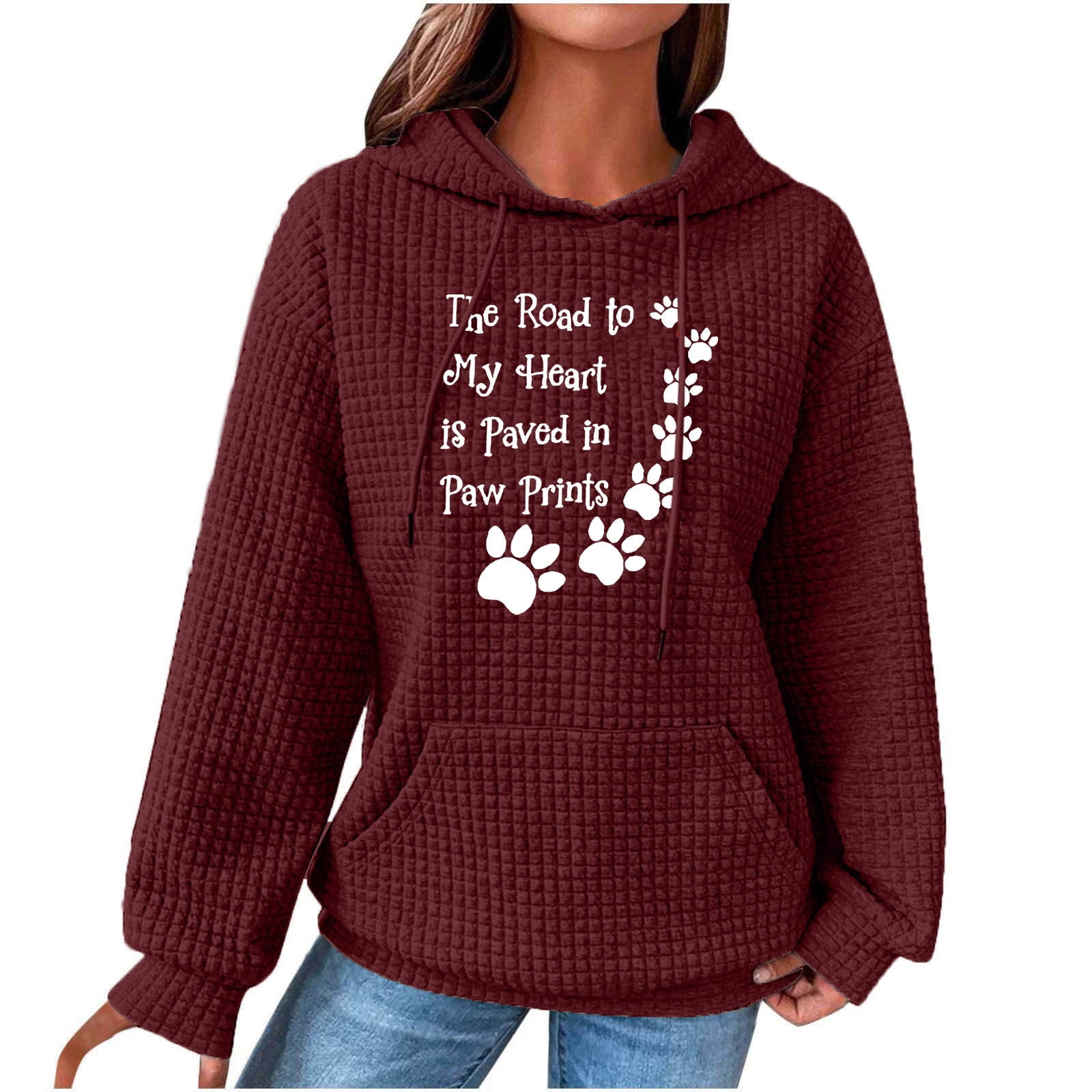 YEYLANERS Women's Hoodies Sweatshirt Dogs Paw Print Waffle Pullover ...