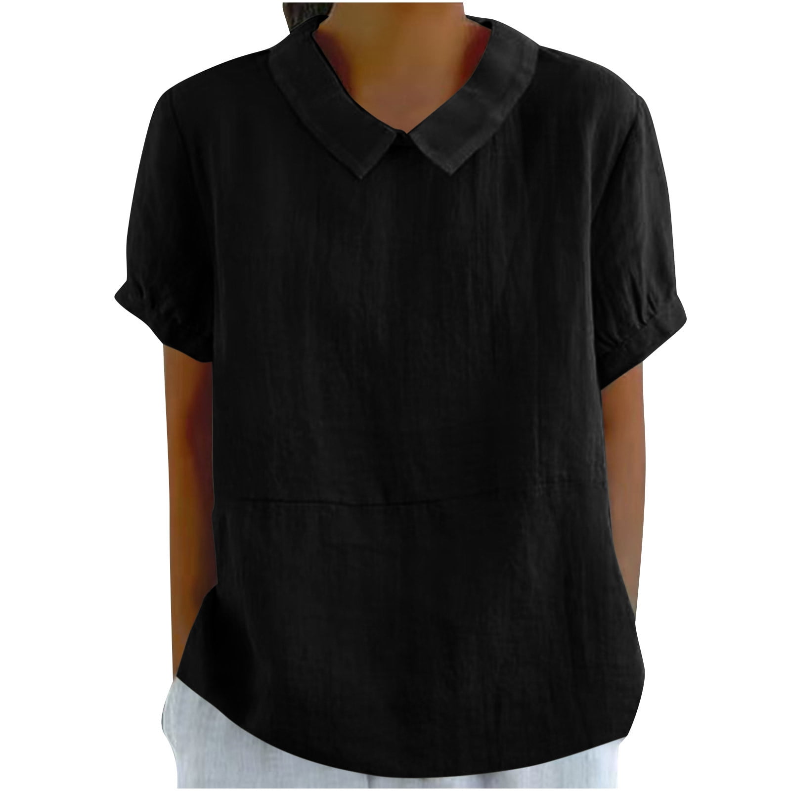 YEYLANERS Women's Linen Shirts Cute Peter Pan Collar Blouse Women ...