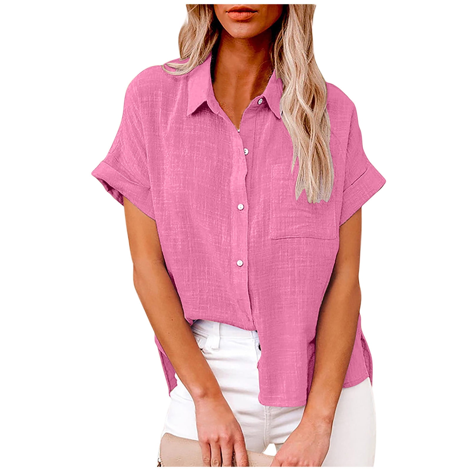 YEYLANERS Womens Button Down Shirts Cotton Short Sleeve Summer Blouses ...