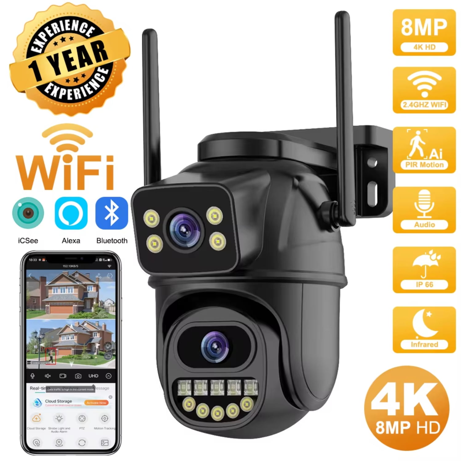 YEYNGQC 4K 8MP Wifi PTZ Camera Outdoor 4MP Dual Lens Dual AI Auto ...
