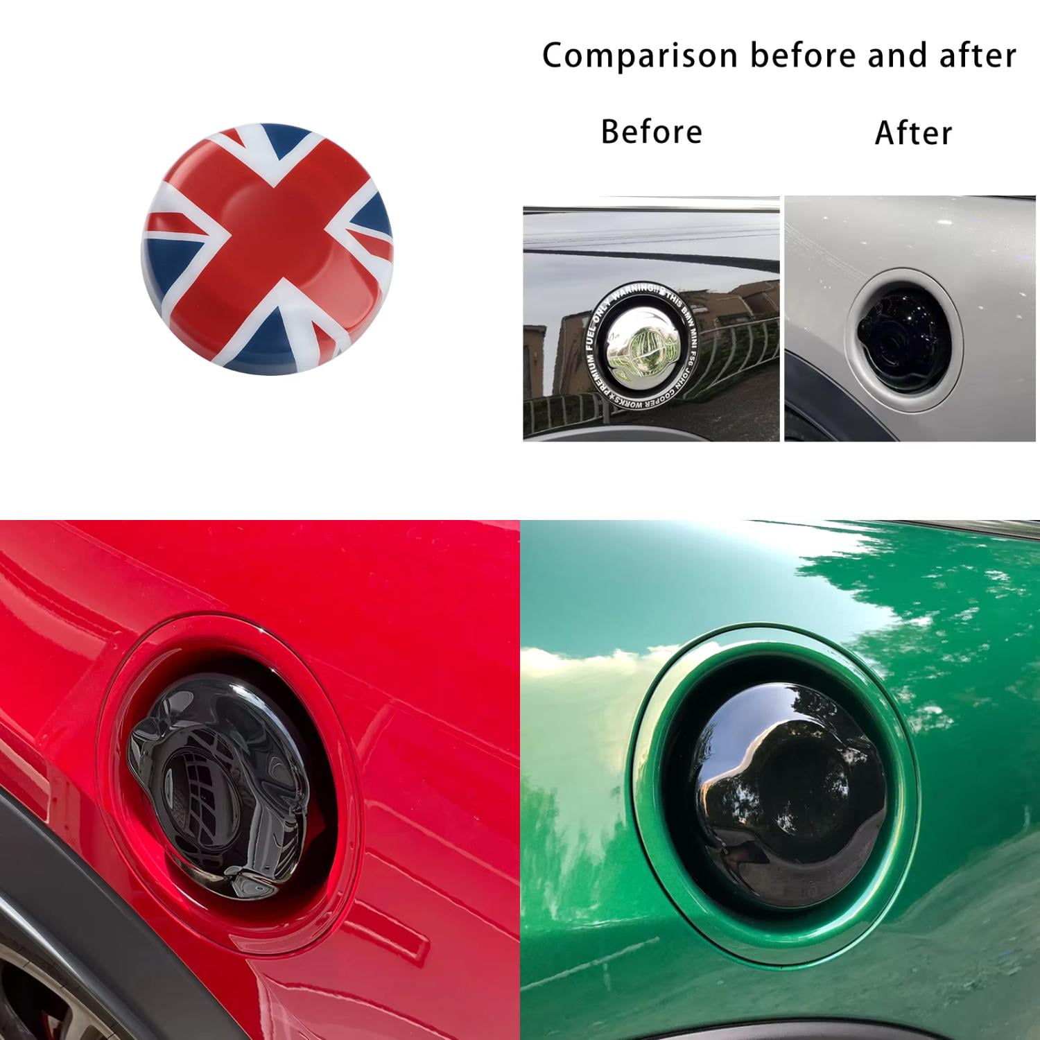 YEYNGQC Gloss Black Car Fuel Tank Cover Decoration Sticker MINI Cooper ...