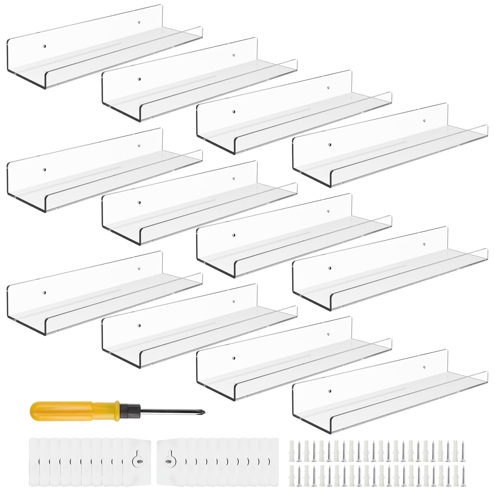 YEYUN 12 Pack 15'' Clear Acrylic Shelves for Wall, Acrylic Wall Shelves ...
