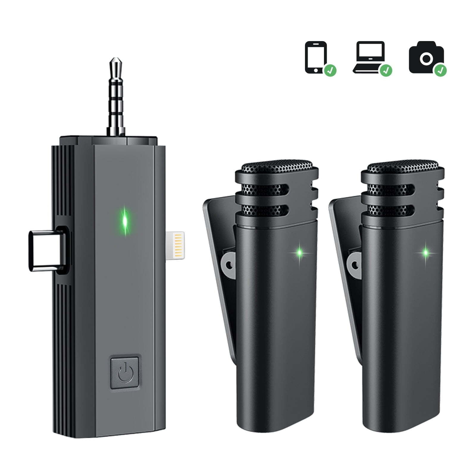 YEYUN 2 Pack Wireless Lavalier Microphones for iPhone/Android/Camera/PC ...