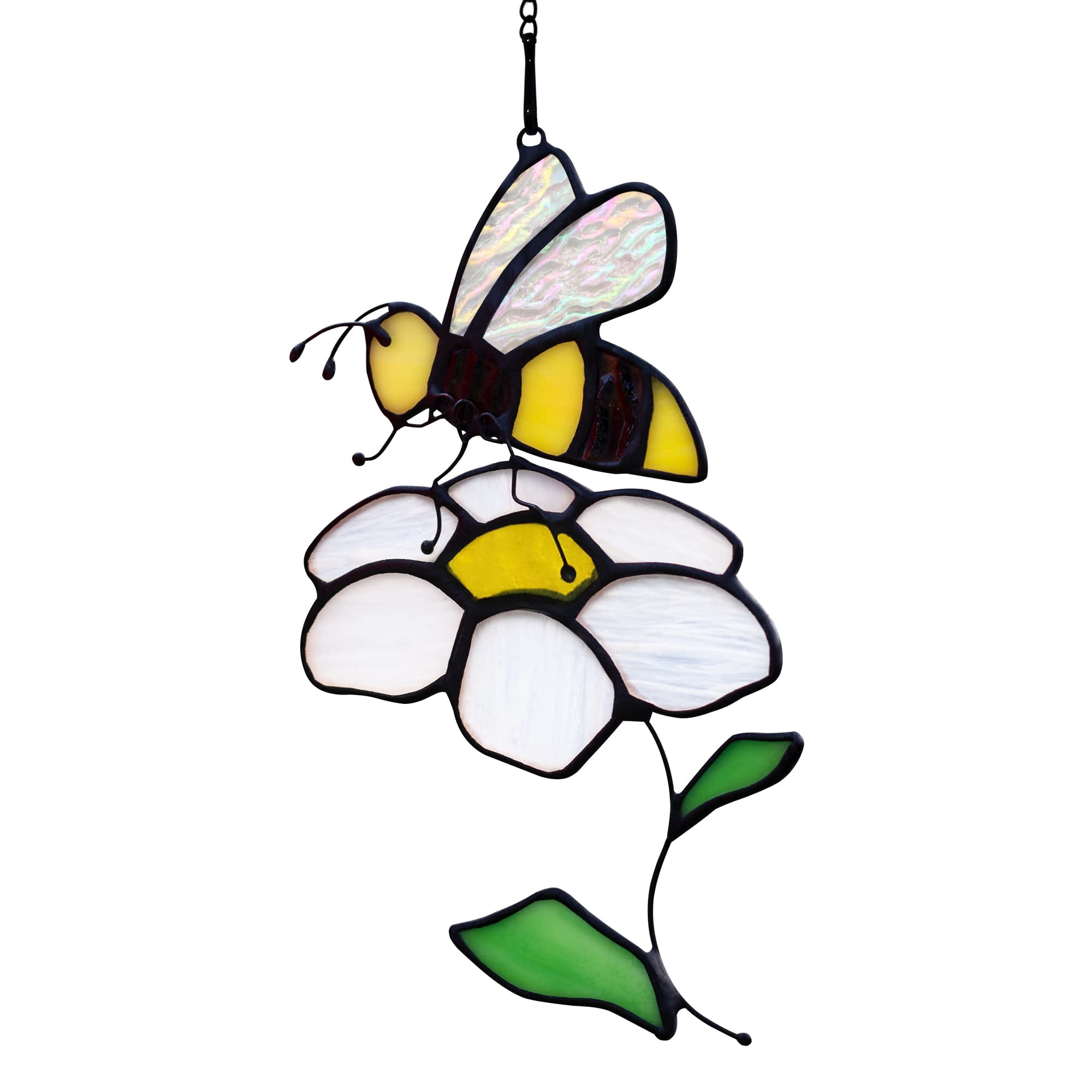 YEYUN Bee On Honeycomb Stained Glass Window Hangings, Bee Suncatcher ...