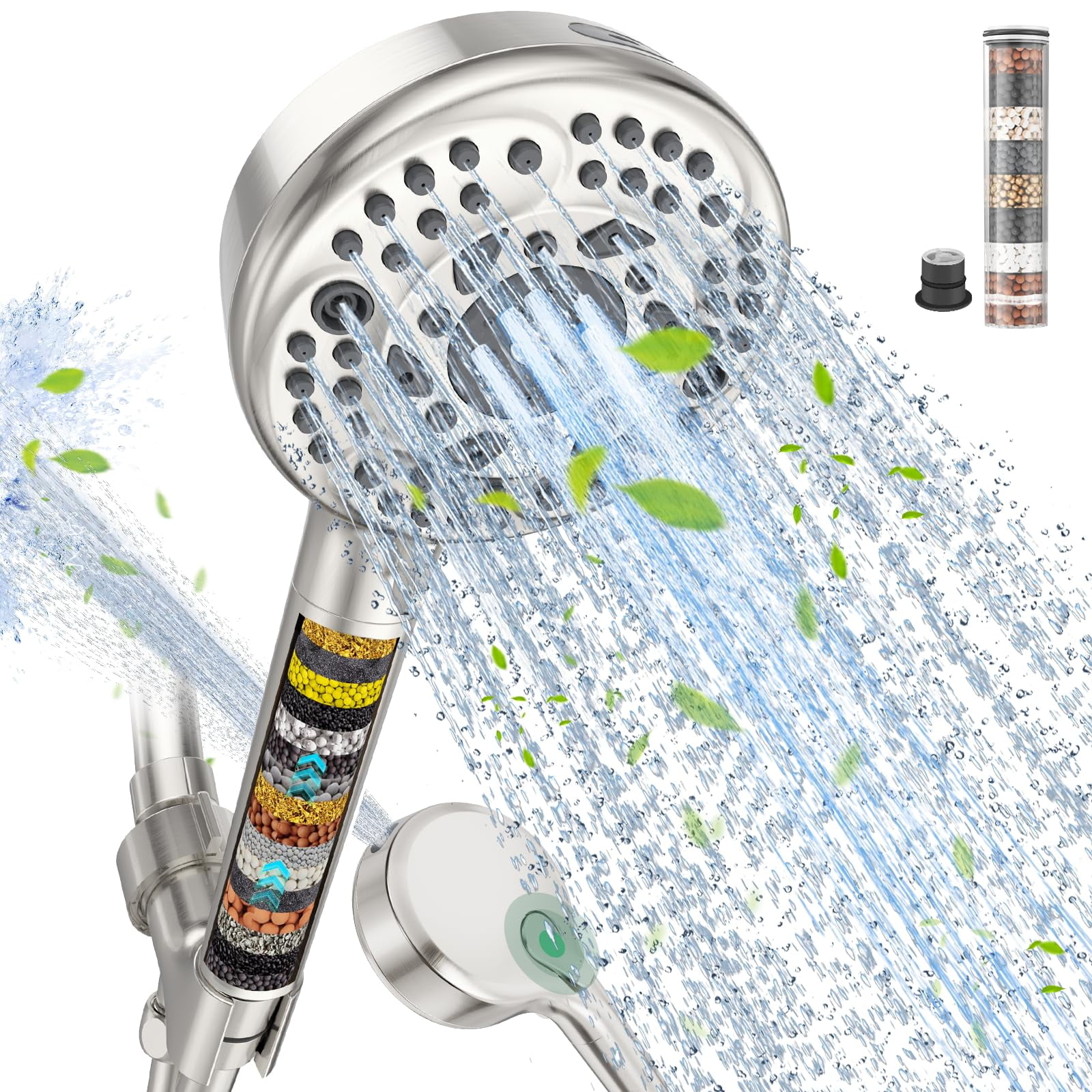 YEYUN Handheld Filtered Shower Head with 9 Spray Settings. Detachable ...