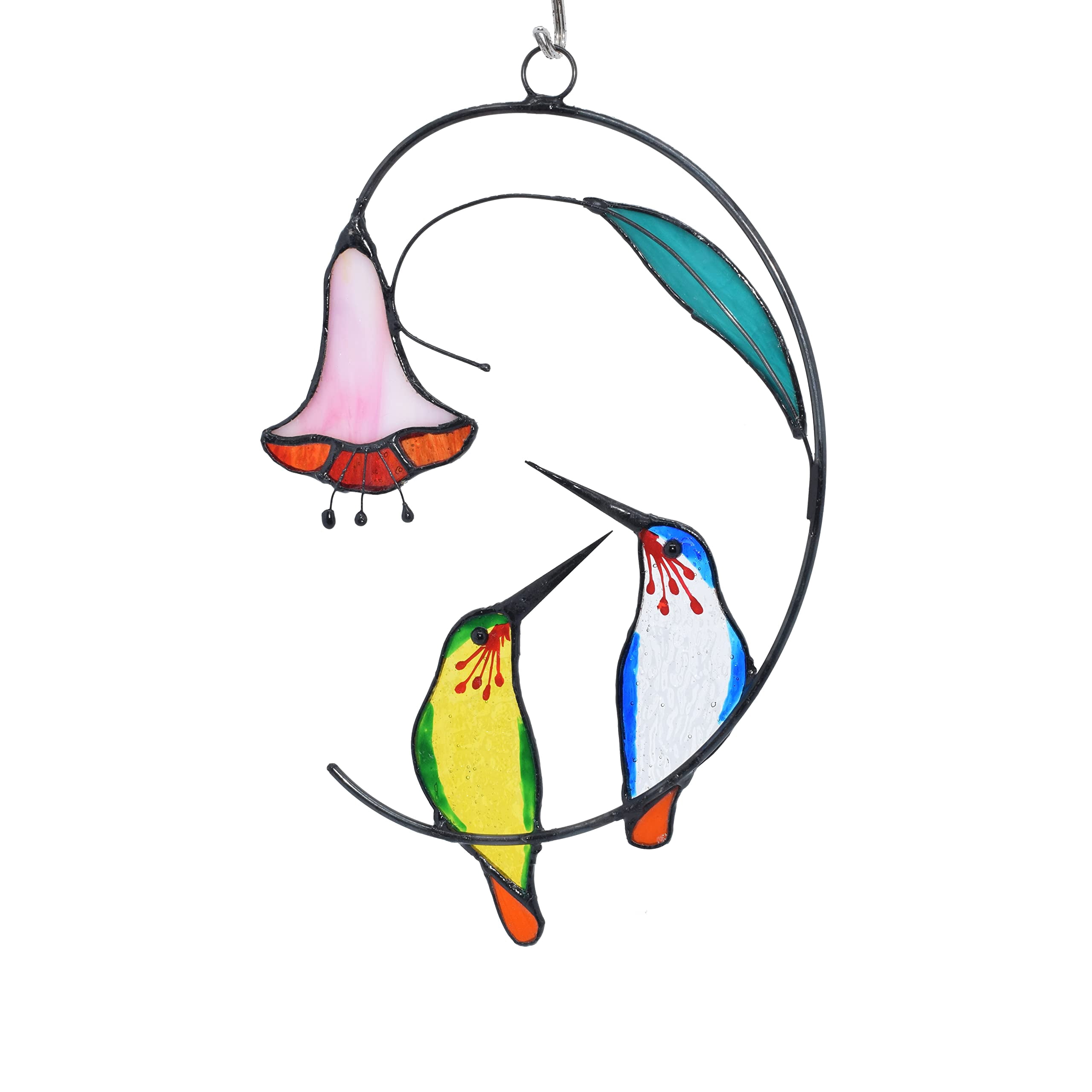YEYUN Hummingbird with Flower Stained Glass Suncatcher Bird Stained ...
