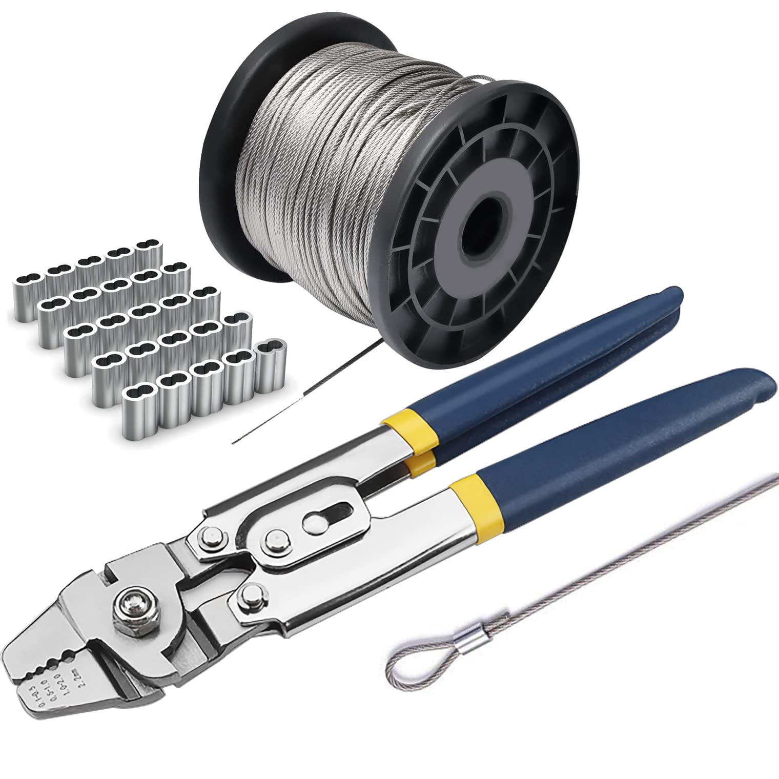 YEYUN Wire Rope Crimping Tool Kit, with 1/16-304 Stainless Steel Cable ...