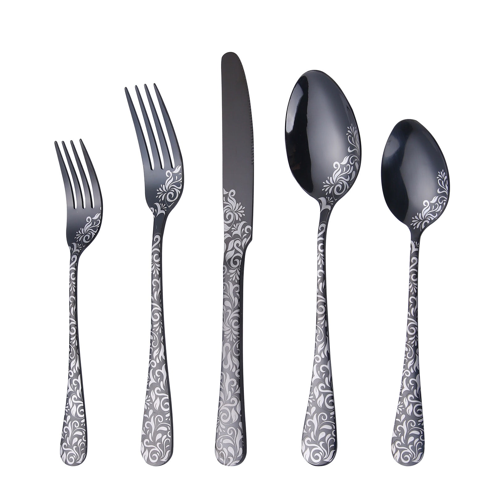 YFBXG 20 Piece Black Stainless Steel Flatware Set with Matte Handles ...