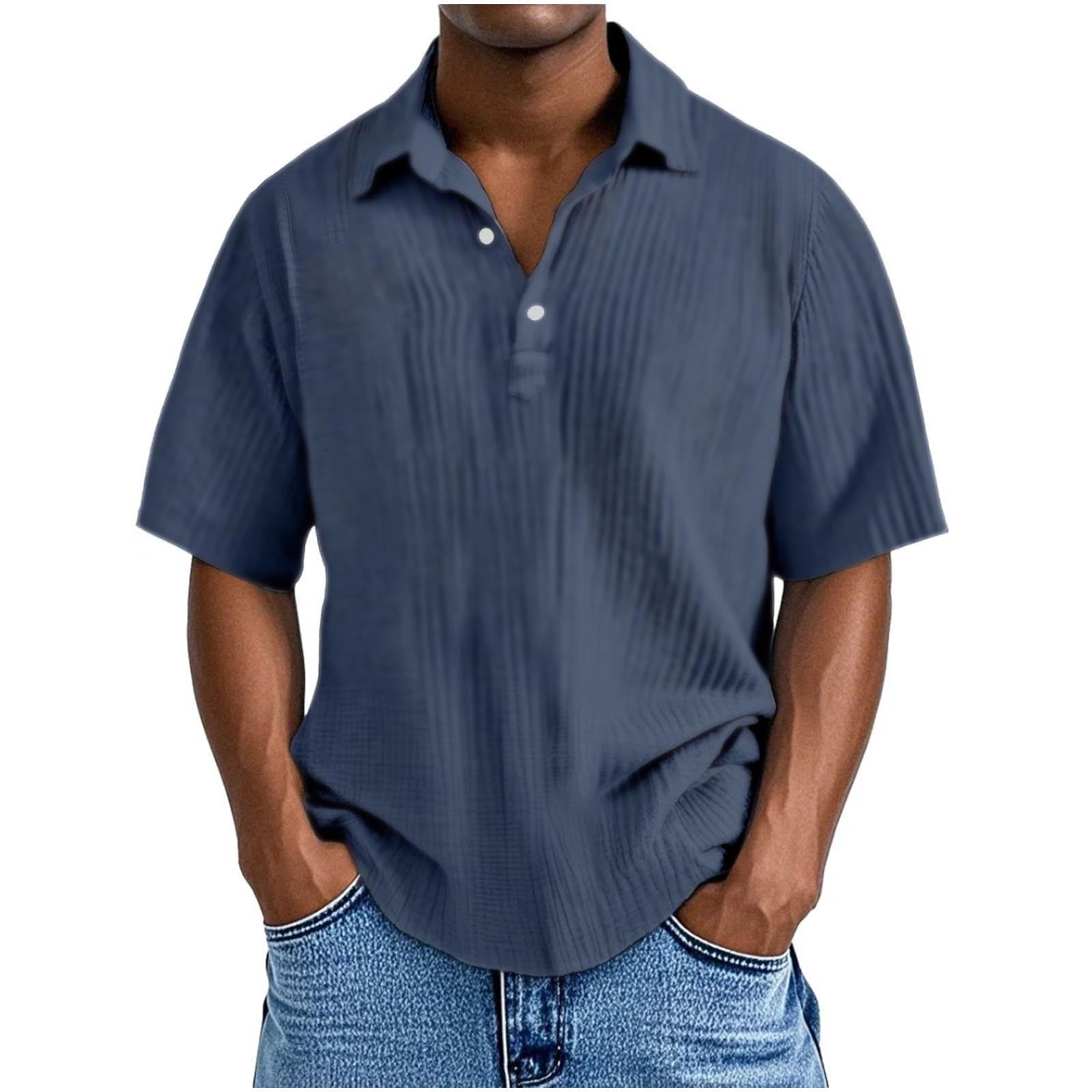 YFNNUP Men Casual Work Tee Shirt Big and Tall Short Sleeve Band Collar ...