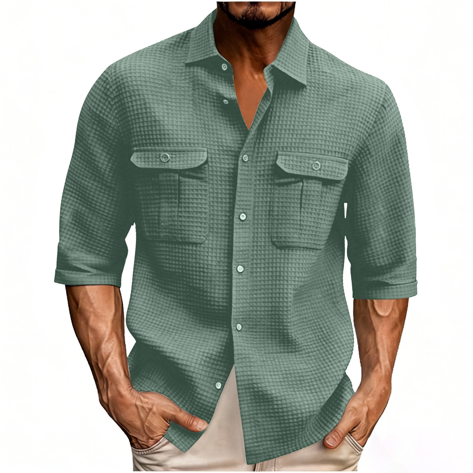 YFNNUP Men's Button Down T-Shirts Short Sleeve Casual Shirts Loose Fit ...