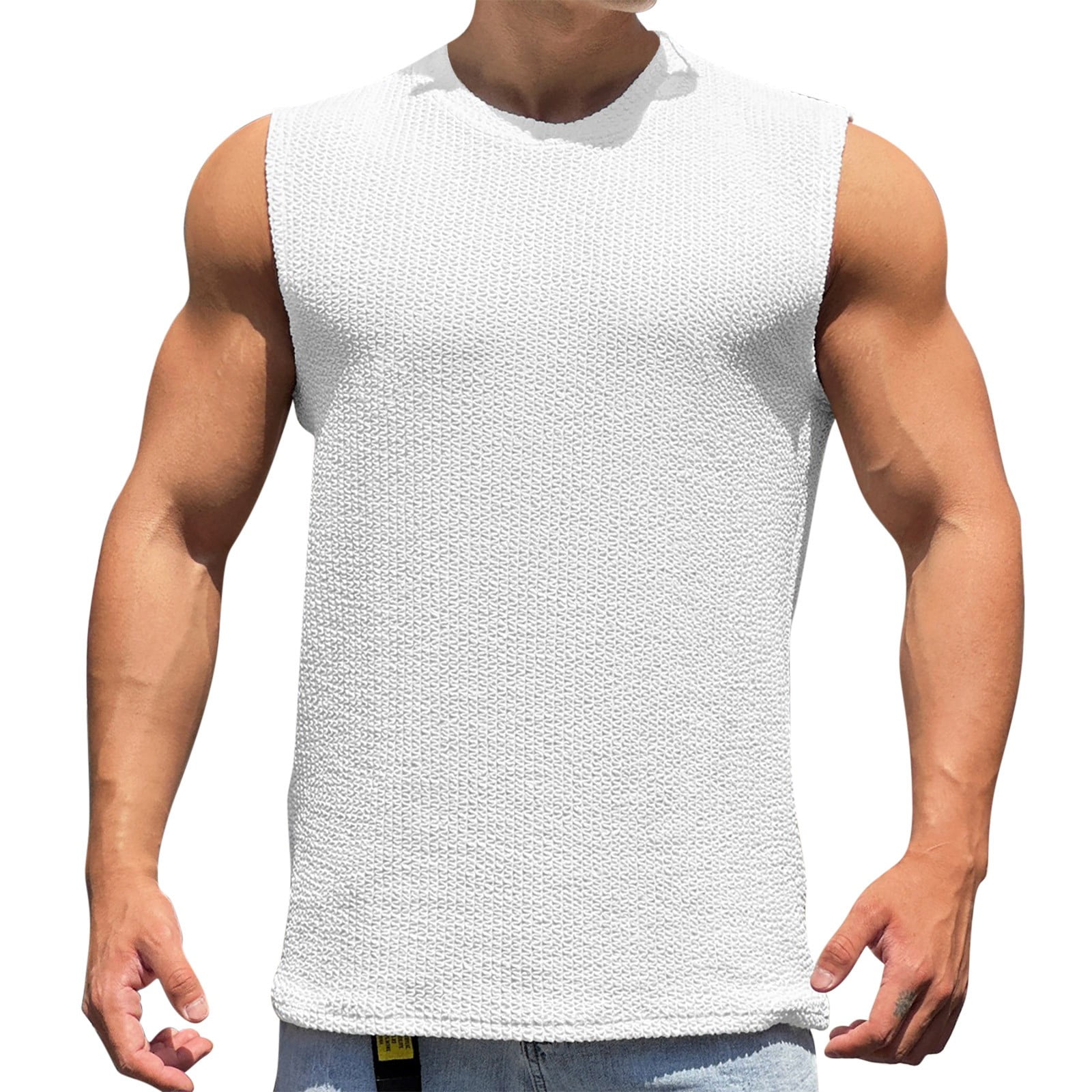 YFNNUP Men's Tank Top Cotton Sleeveless Muscle Shirts Gym Workout Shirt ...