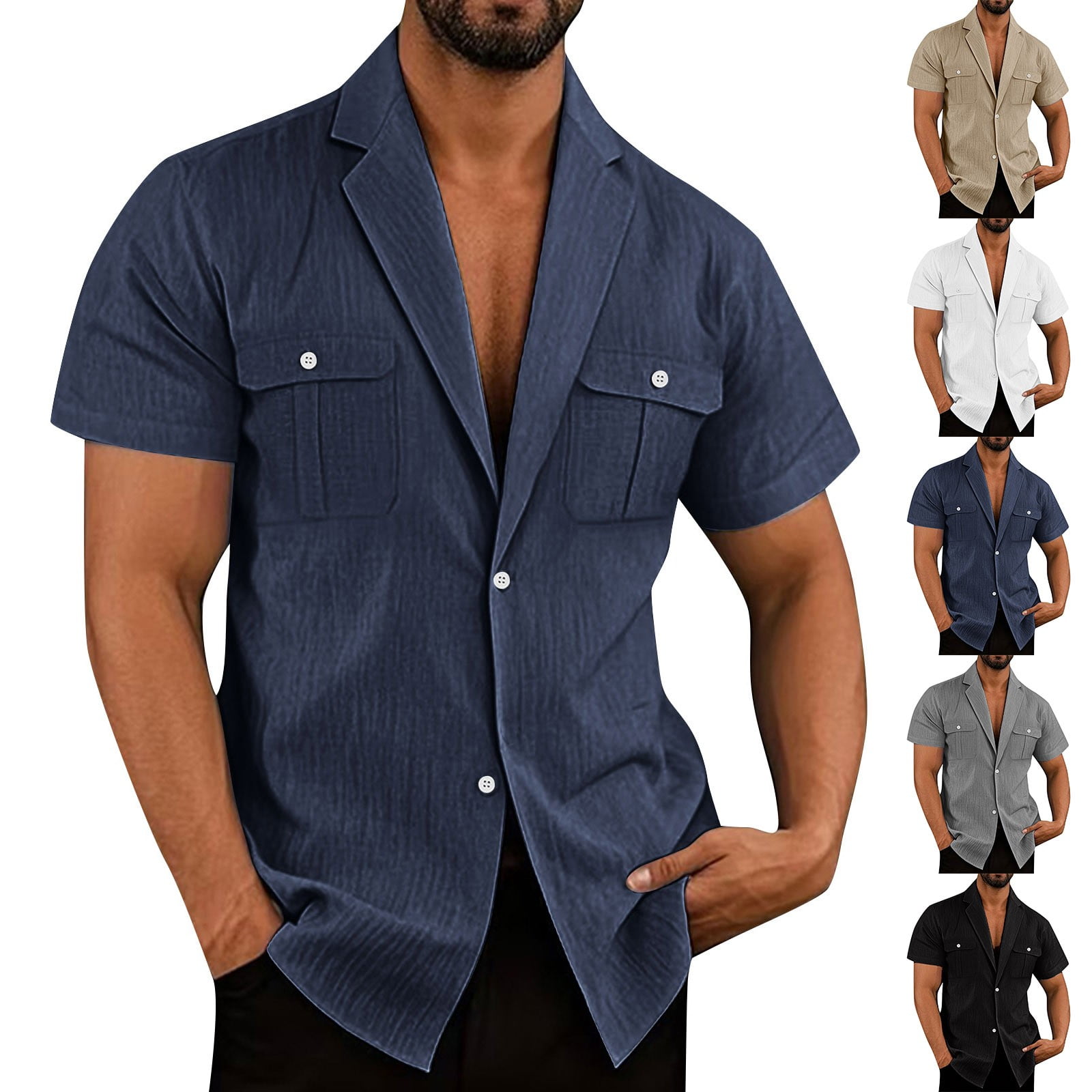 YFNNUP Mens Short Sleeve Cuban Camp Guayabera Shirt Linen Cotton Hippie ...