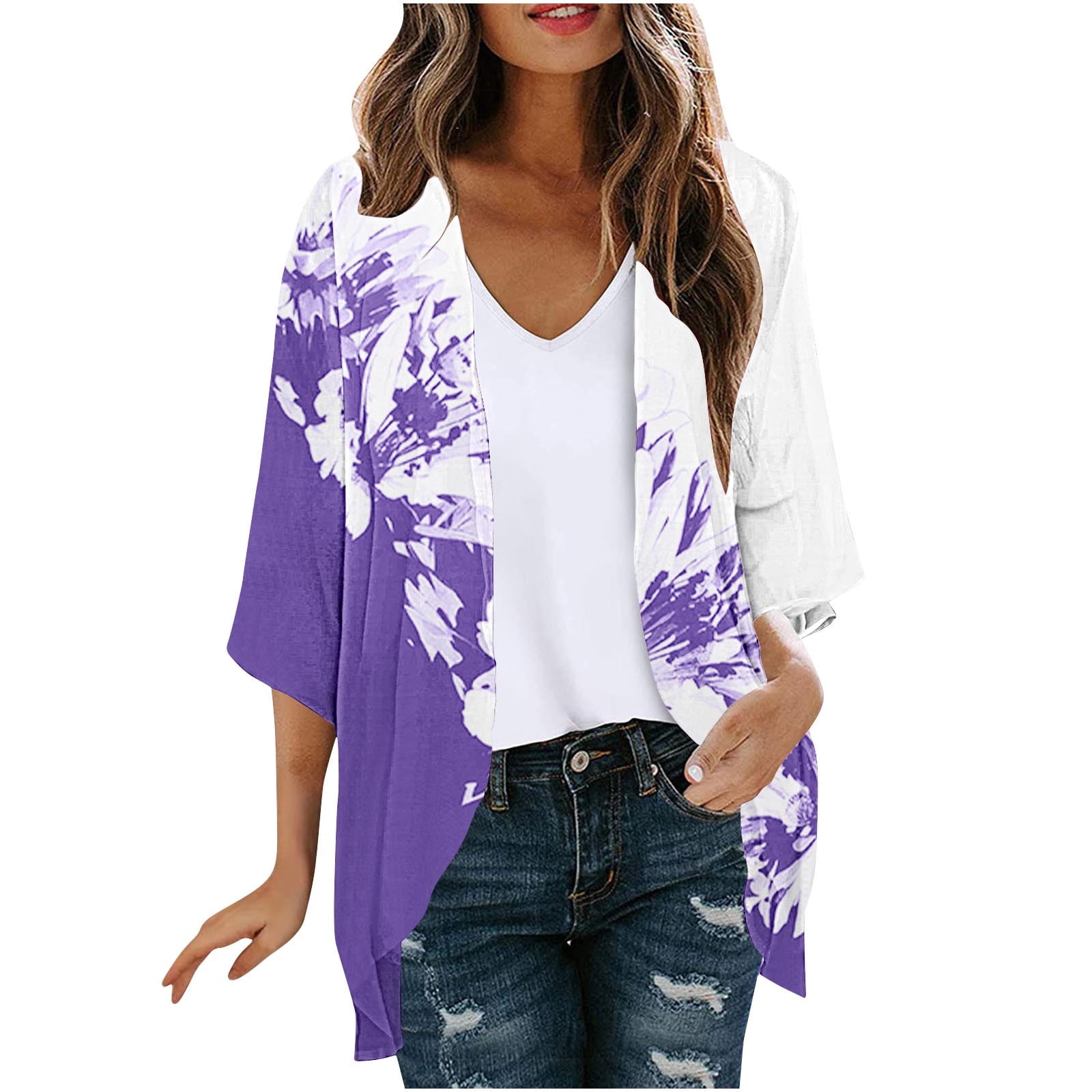 YFNNUP Plus Size Cardigans for Women 3/4 Sleeve Cardigan for Women ...