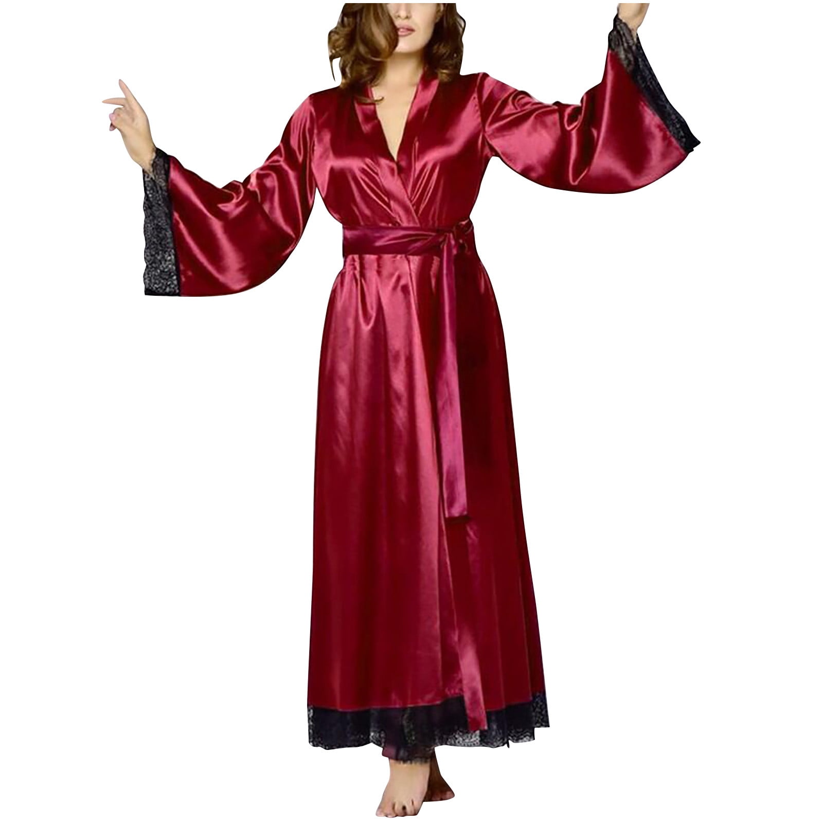 YFNNUP Women's Plus Size Kimono Satin Robe Long Silk Robes for Women ...