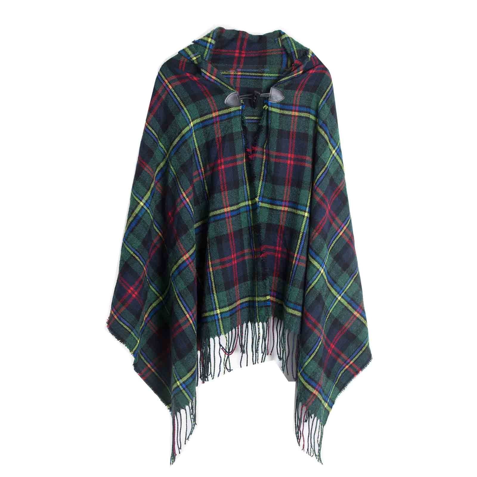 YFPWM Women Plaid Cloak Poncho Winter Cape Wrap Open Front Cardigan ...