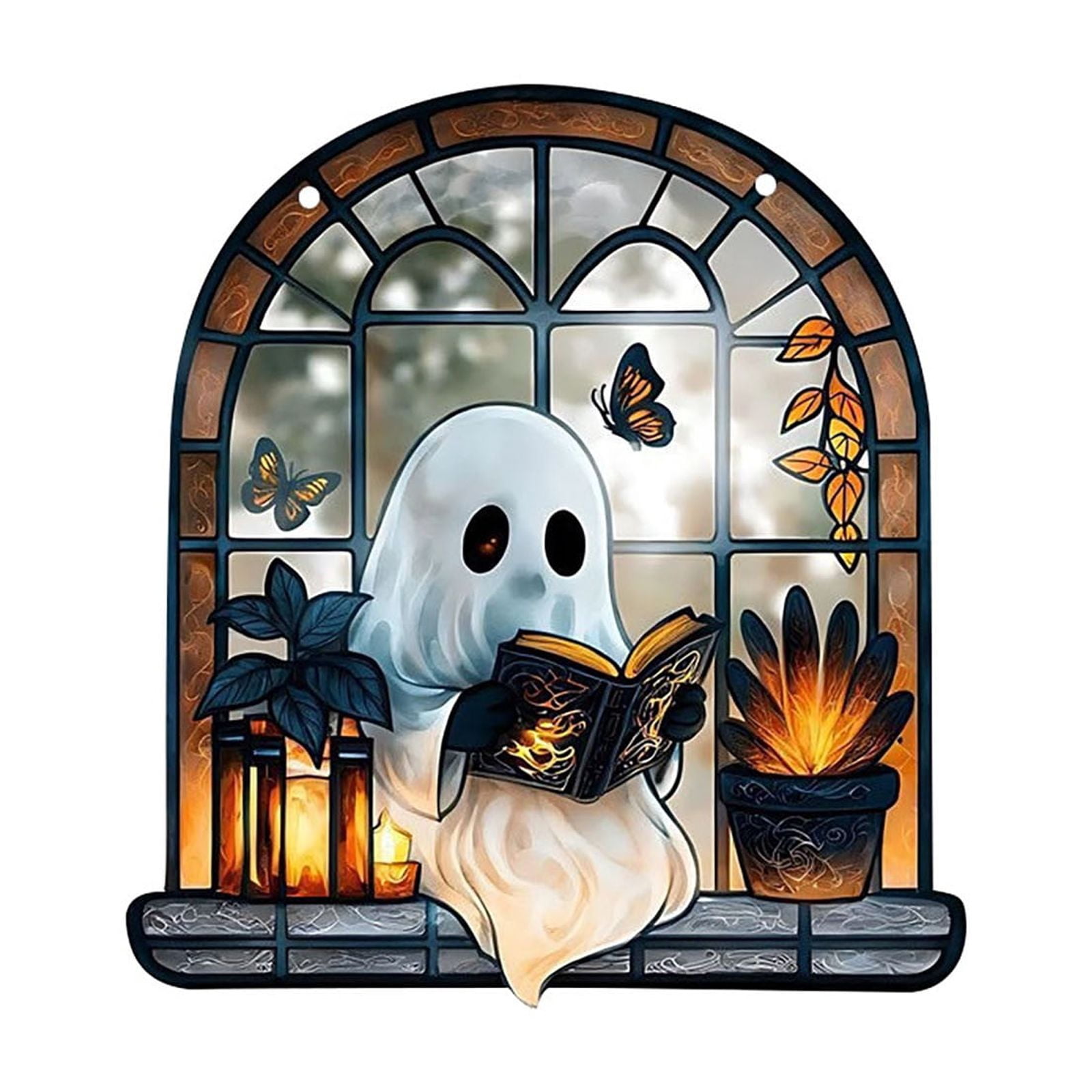 YFTDEF Halloween Stained Glass Ghost Ornaments Acrylic, Halloween Decor ...