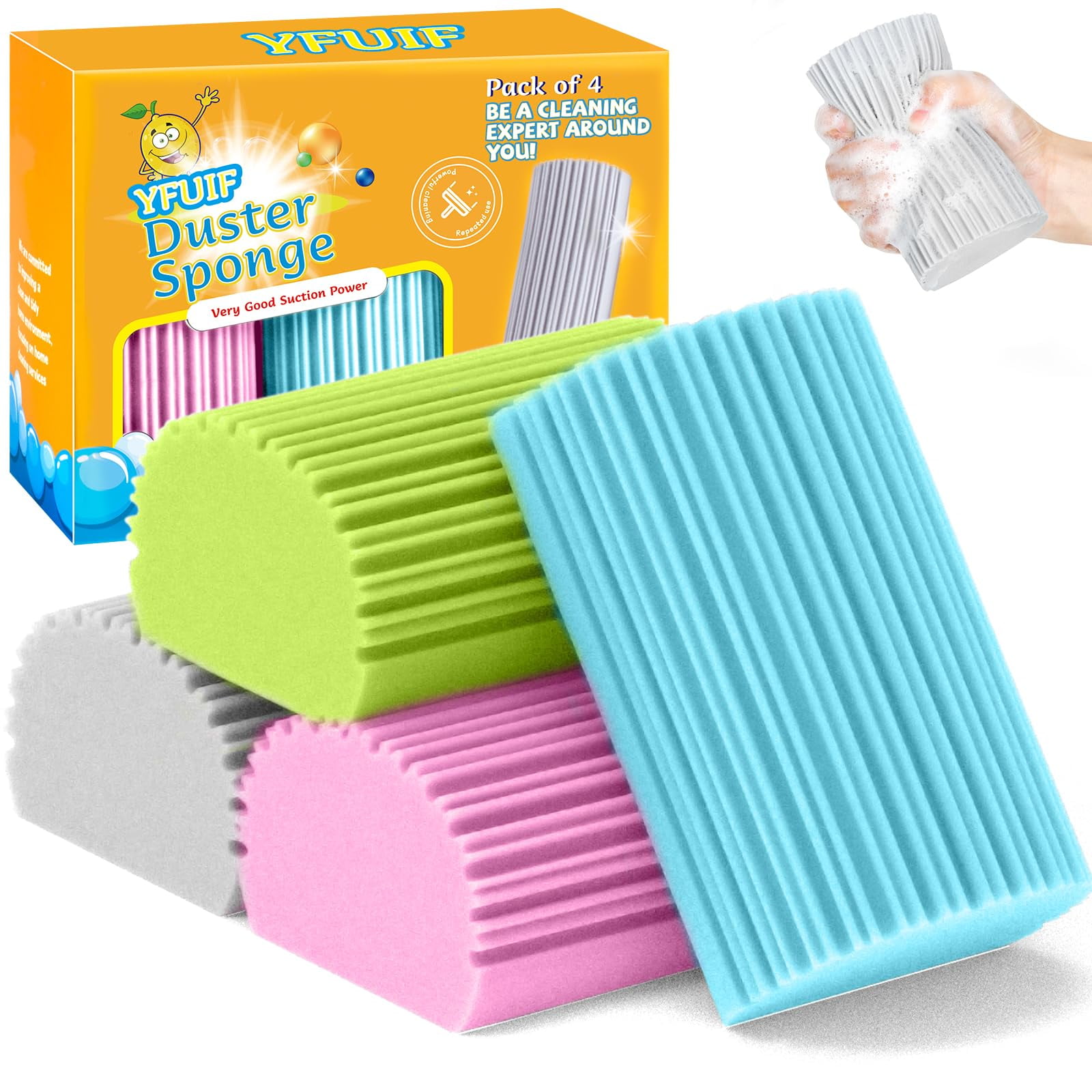 YFUIF 2-Pack Damp Clean Duster Sponge, Magic Sponge Eraser Baseboard ...