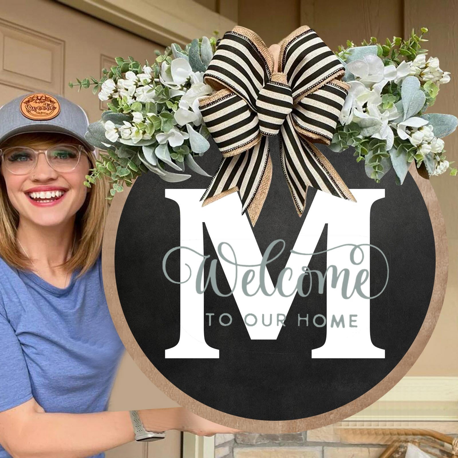 YFVVCZC Round Last Name Alphabet Door Plate A-Z Letters M A,Hangs ...