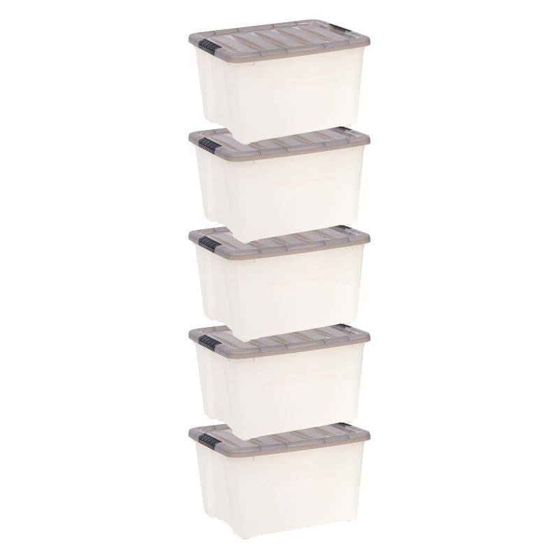 YFY 40 Quart 5 Piece Stacking Pull-Out Plastic Storage Bins with Lids ...