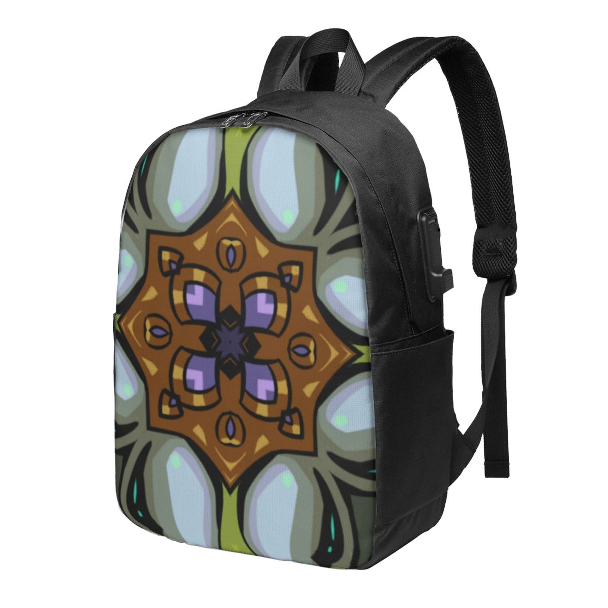 YFYANG 17" Laptop Backpack, Abstract Floral Mosaic Fashion Travel Work Backpack with USB and ...