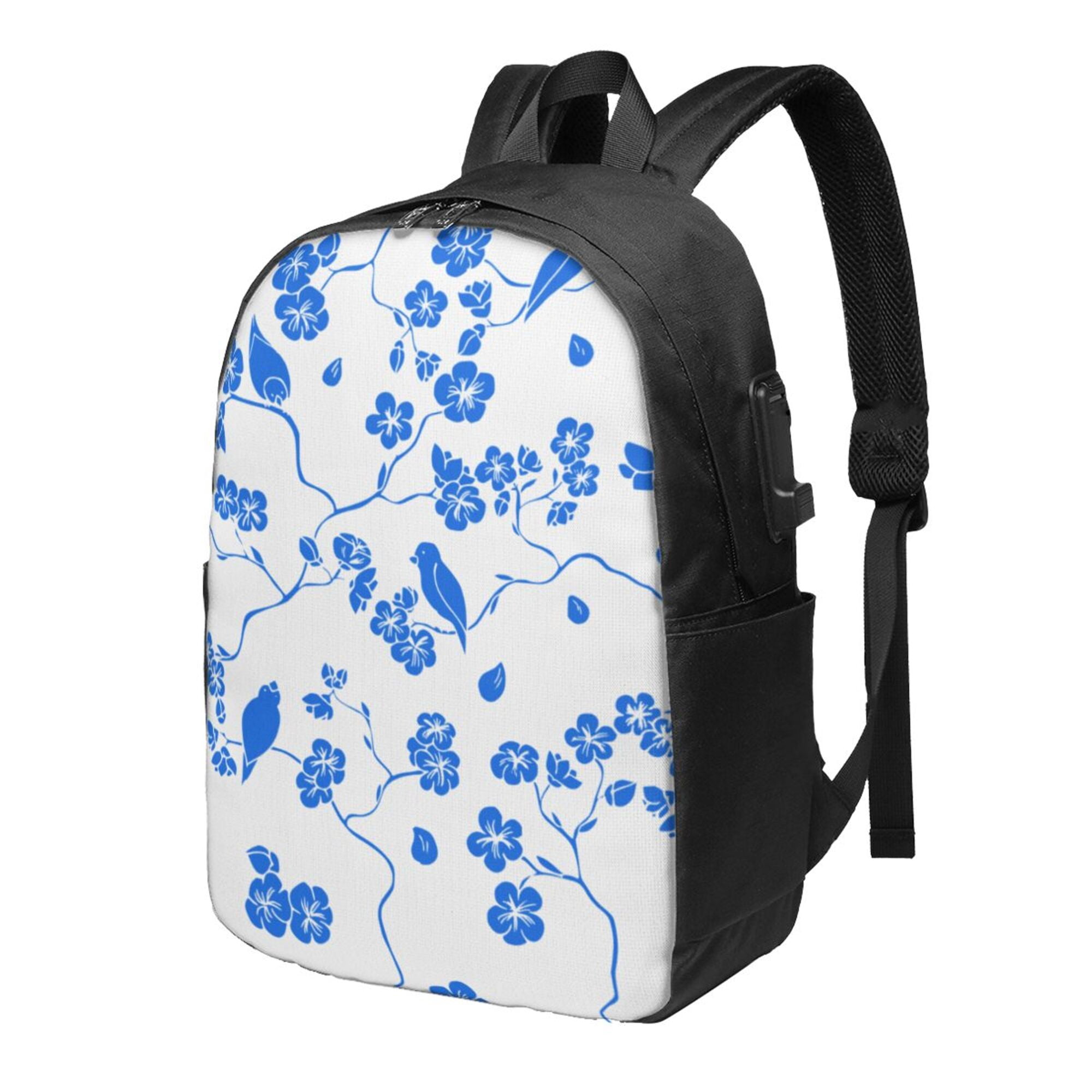 YFYANG 17" Laptop Backpack, Blue Flower and Bird Pattern Fashion Travel ...
